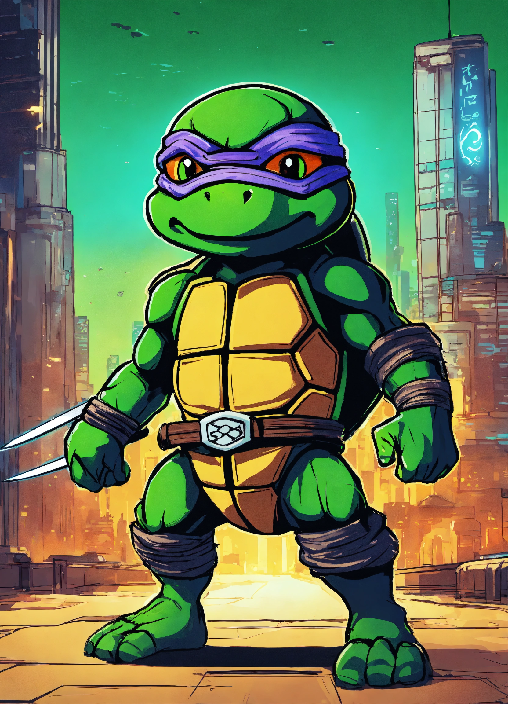 Lexica - A chibi ninja turtle with a green eye band and katana in ...