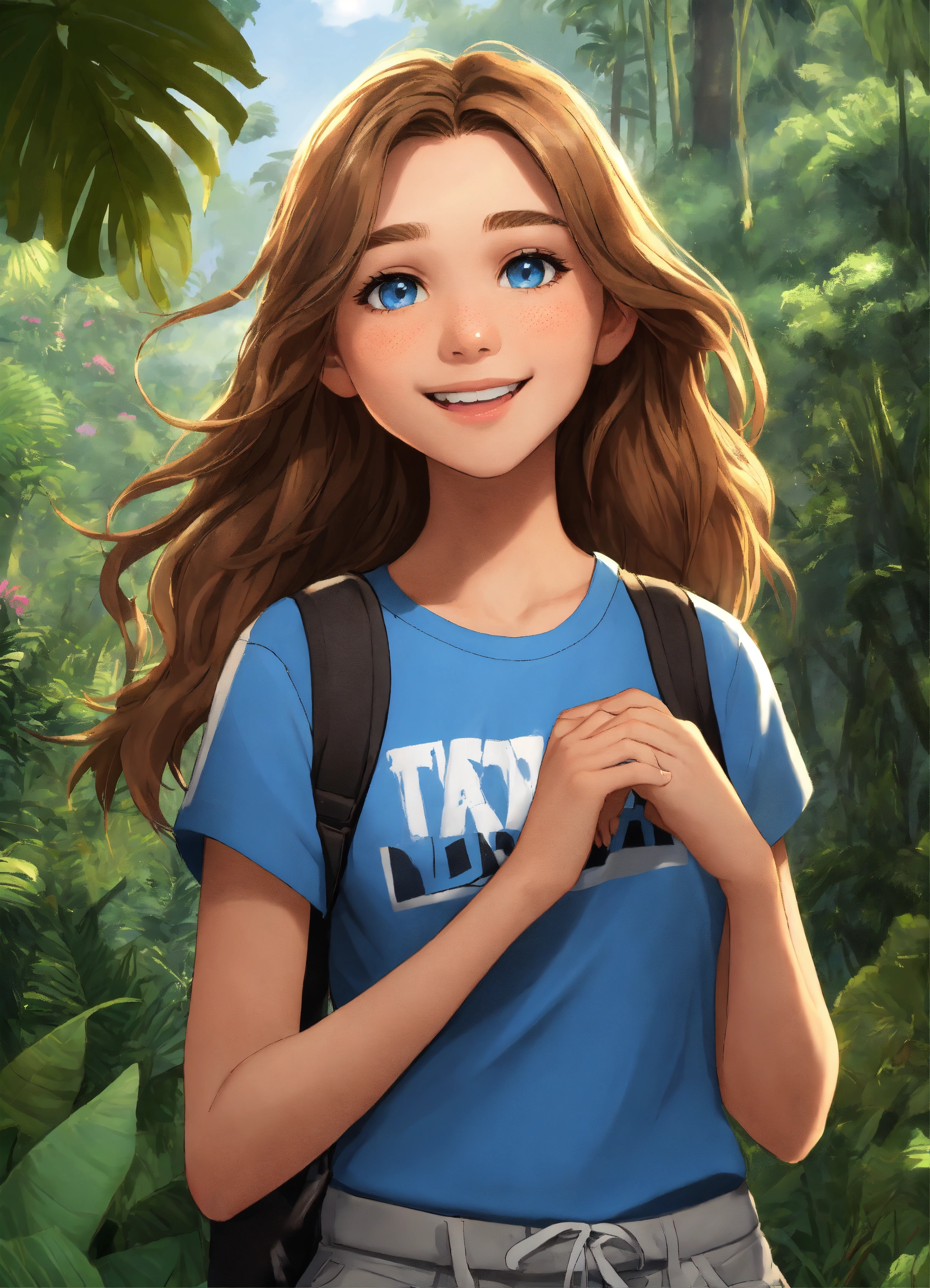 Lexica - 15-year-old female, light brown hair, long hair, blue eyes ...