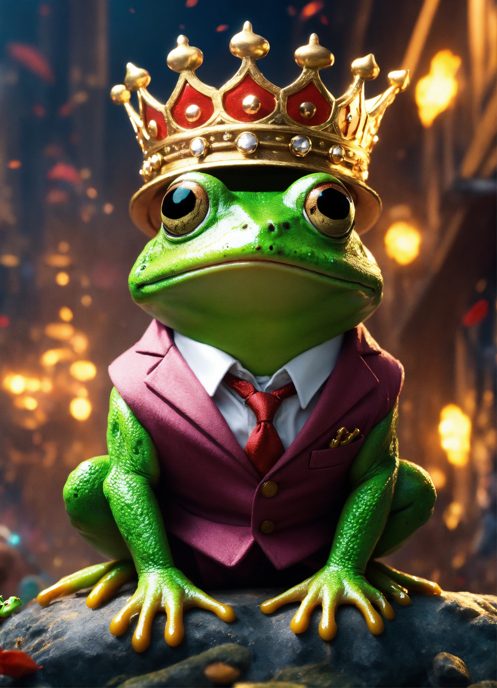 Lexica - Cute frog in suit and crown with lady frog taking a chance ...