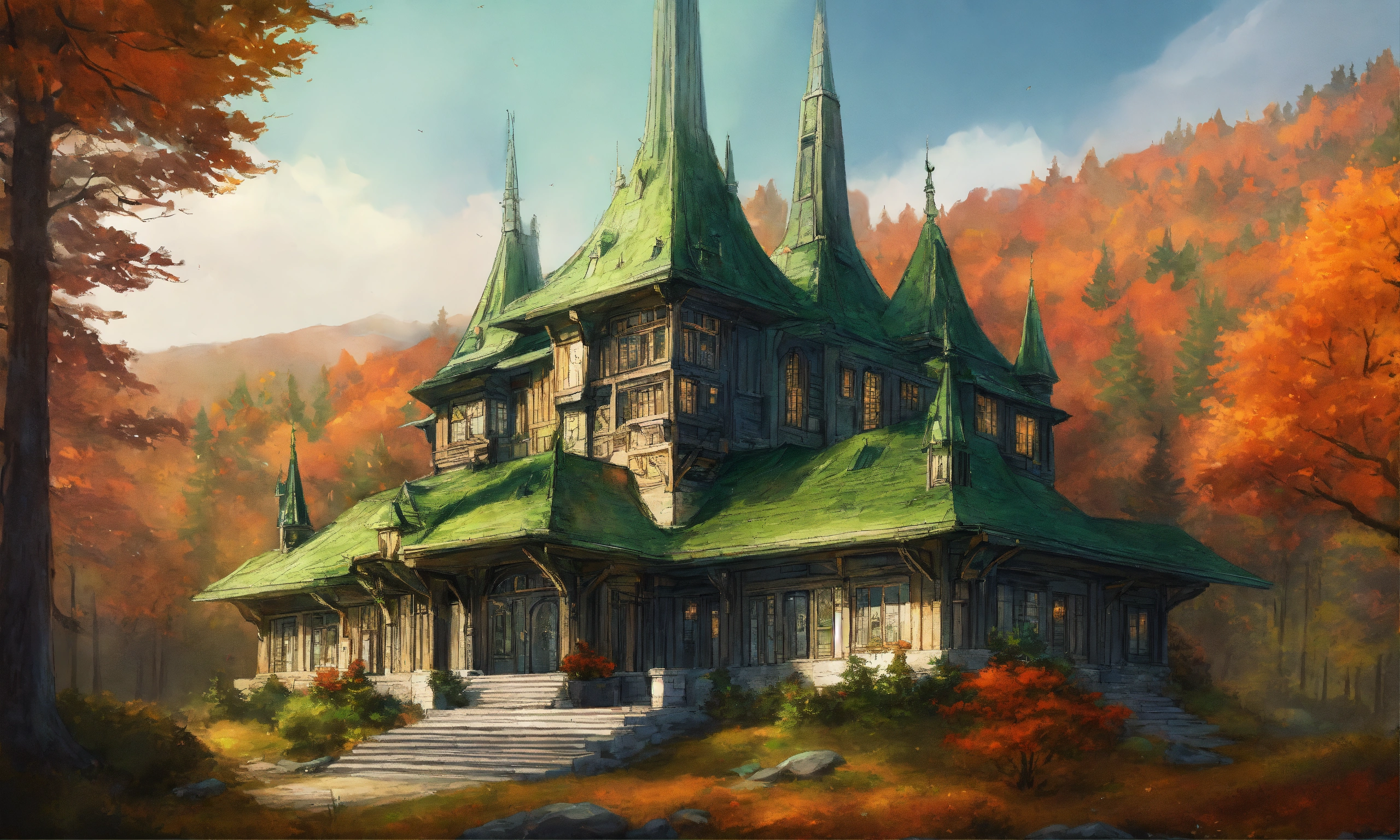 Lexica - Drawing of the full image of a high elf sci fi palace with a ...