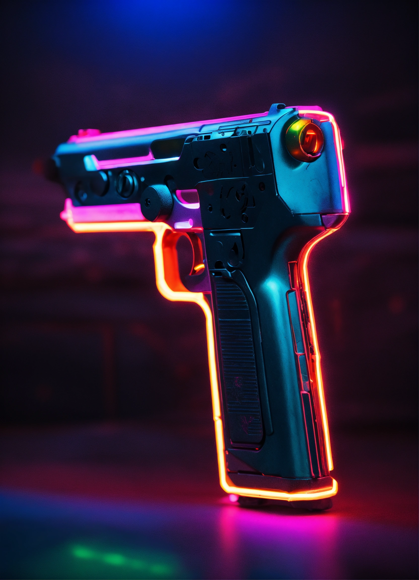 Lexica - Neon slightly glowing cyberpunk handgun hyper realistic handgun