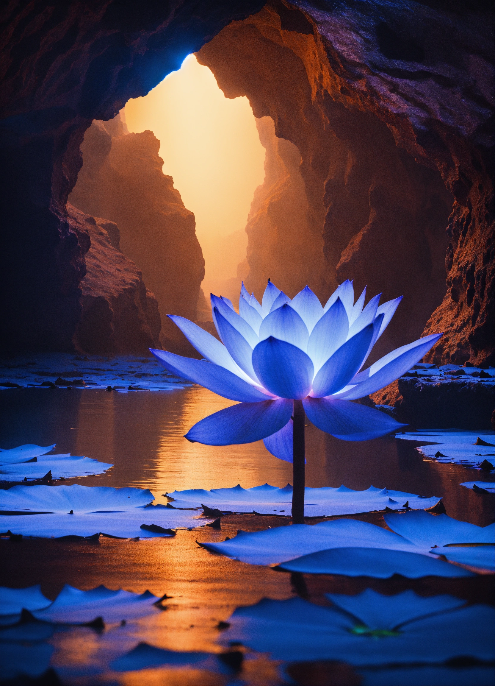 Lexica - An azure lotus illuminating a bright blue light emitting blue ...