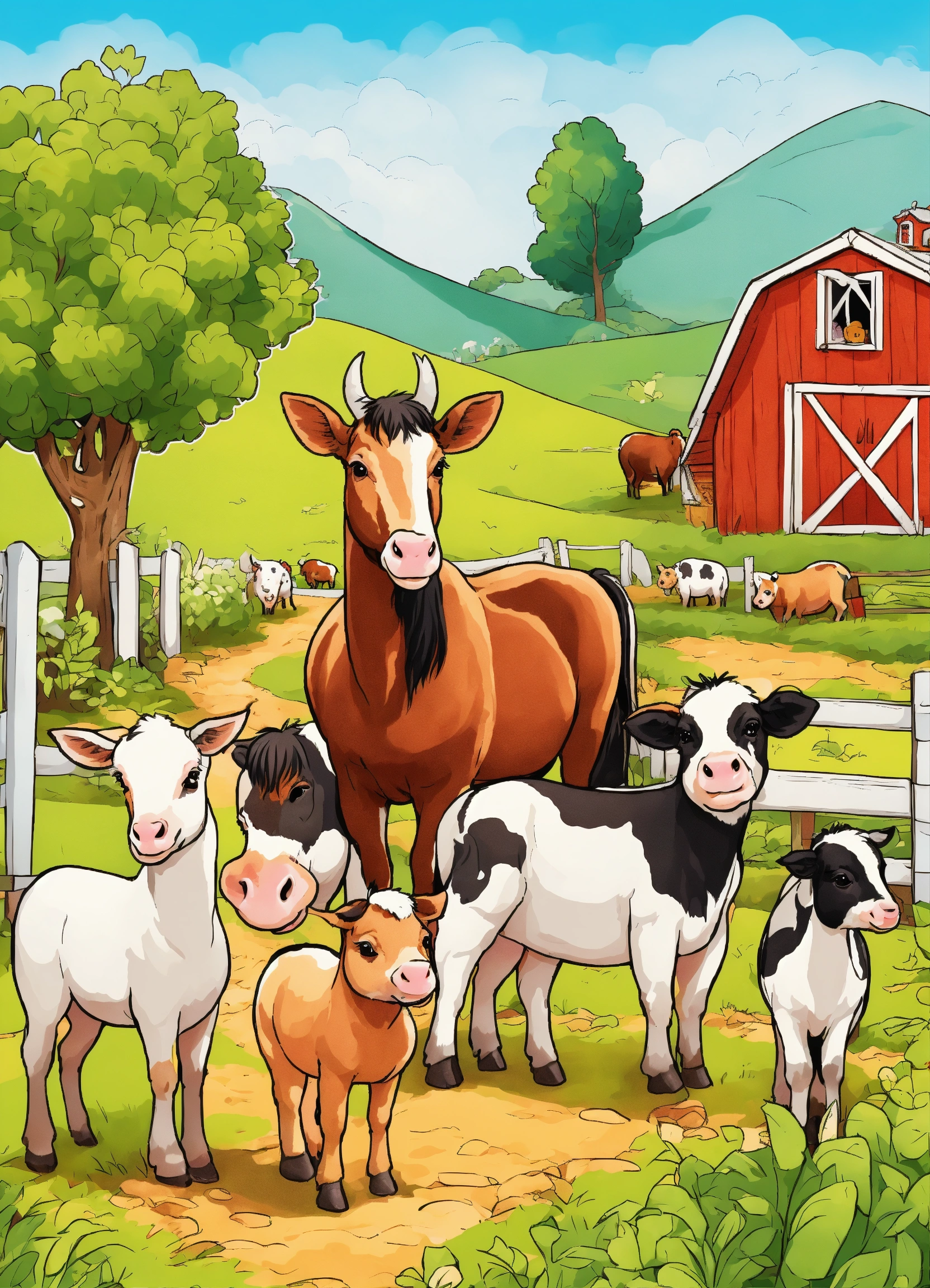 Lexica - Generate a cute FARM ANIMALS, super eye-catching illustration ...
