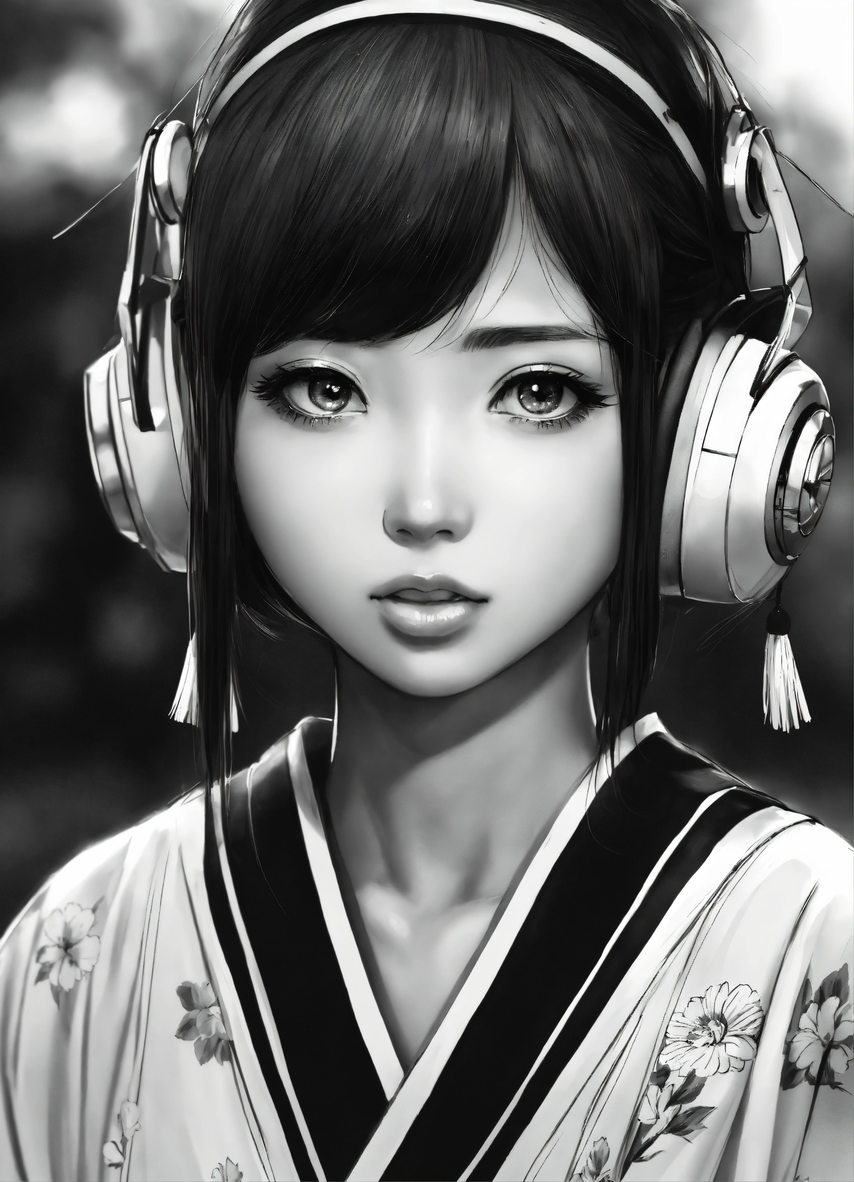 Lexica - Black and white japaneese girl portrait anime style