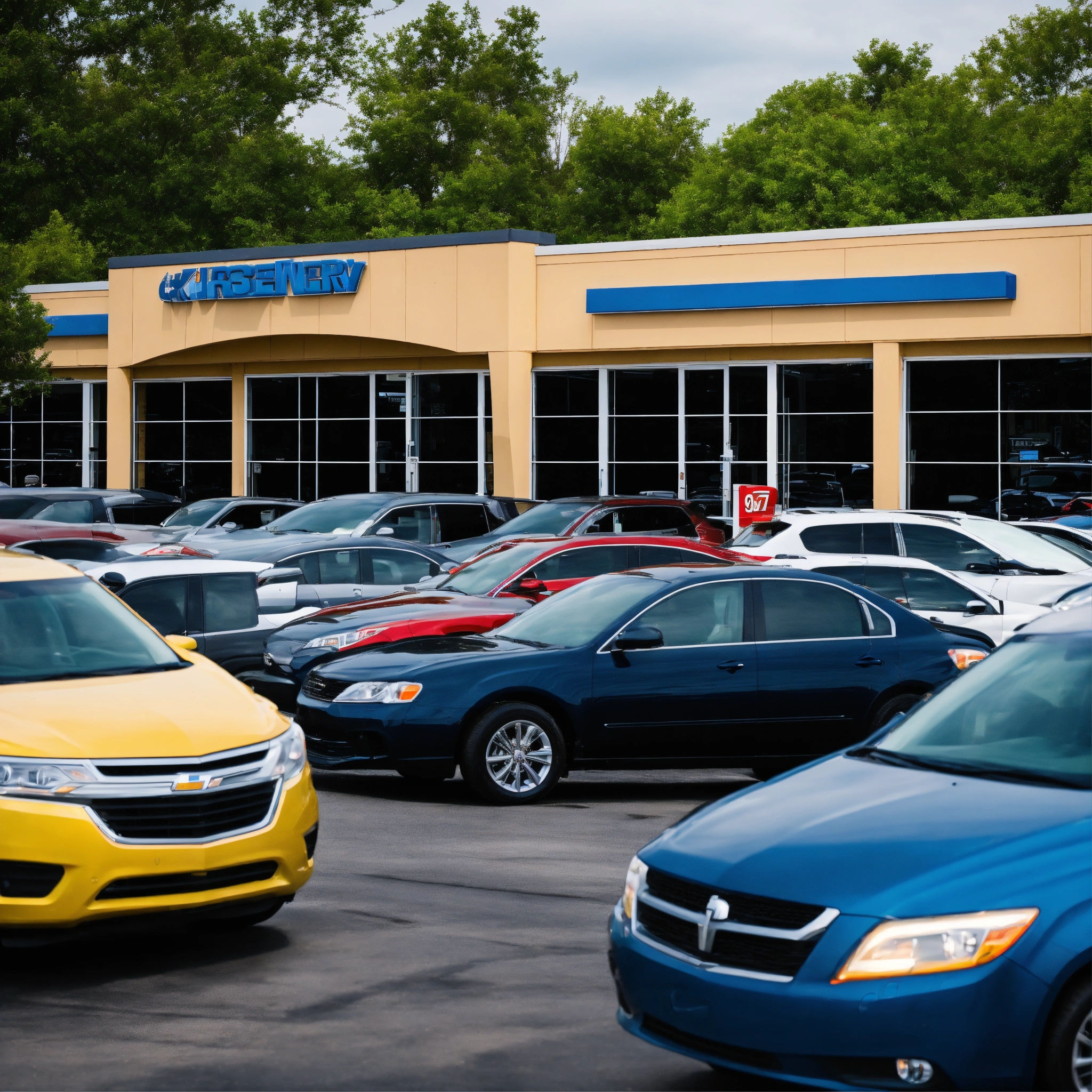 Lexica - A photo of a used car dealership. The dealership is located in ...