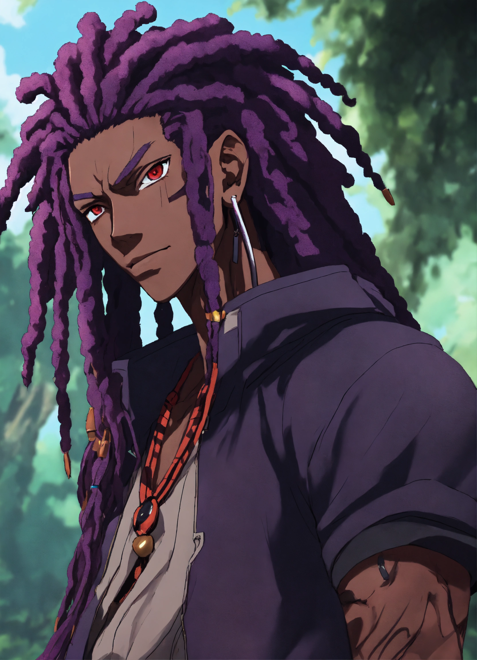 Lexica - African Naruto anime character, fit build, long purple hair ...