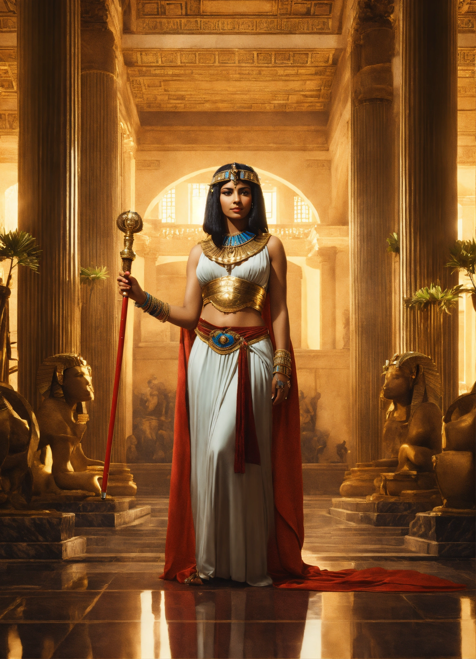 Lexica - Cleopatra, holding a scepter, looking at camera, In a palace ...