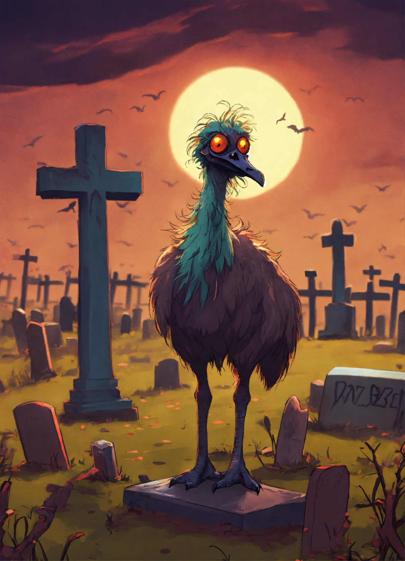 Lexica - Creeepy zombie Emu in a graveyard
