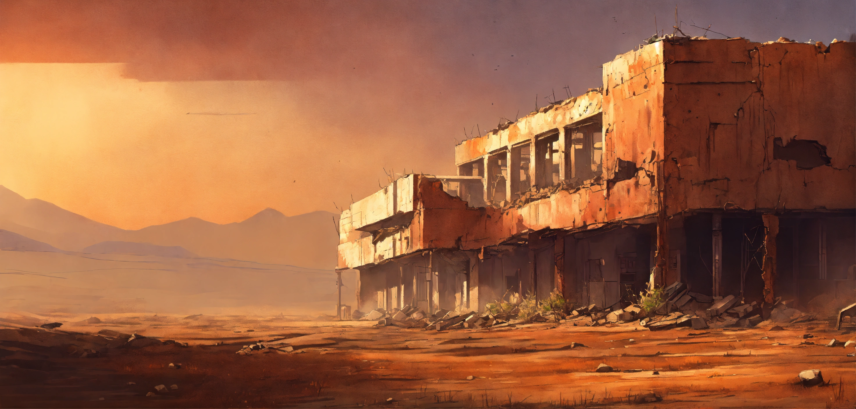 Lexica - Conept art, post apocalyptic, wasteland, concrete wall ruins ...