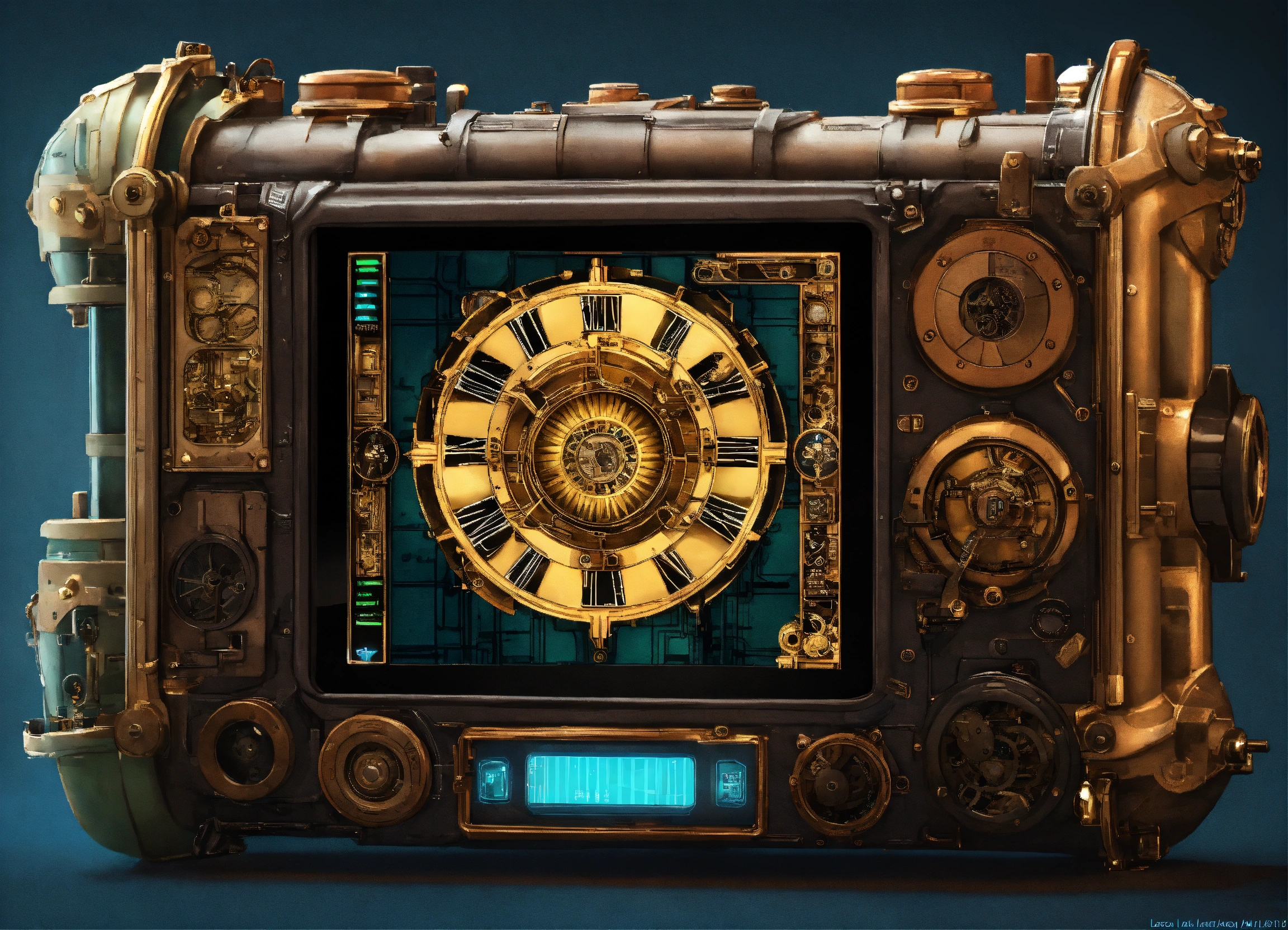 Lexica - Micro handheld gaming device, screen in center, steampunk ...