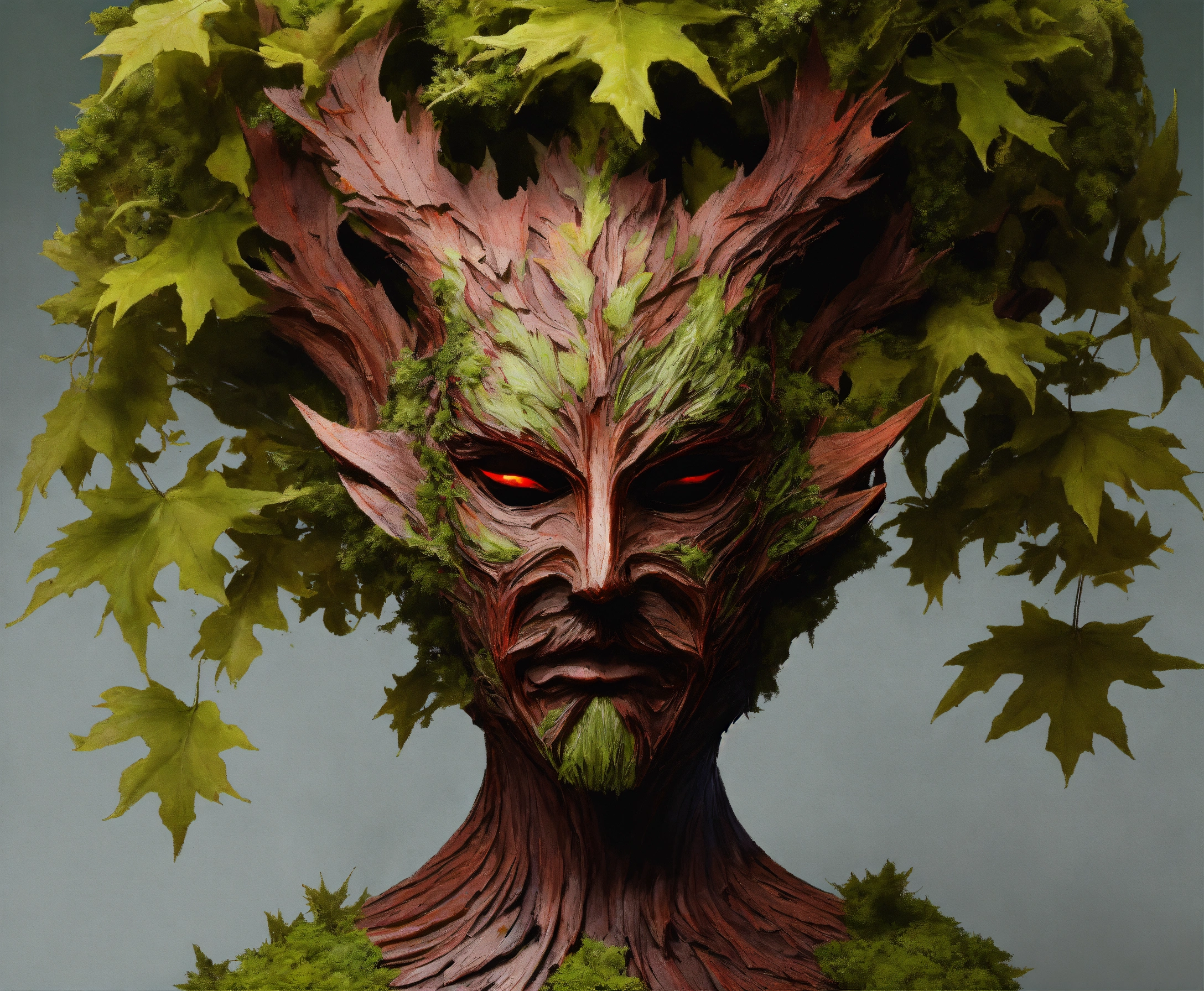 Lexica - A tall ent-like humanoid creature. Its skin is dark maple bark ...