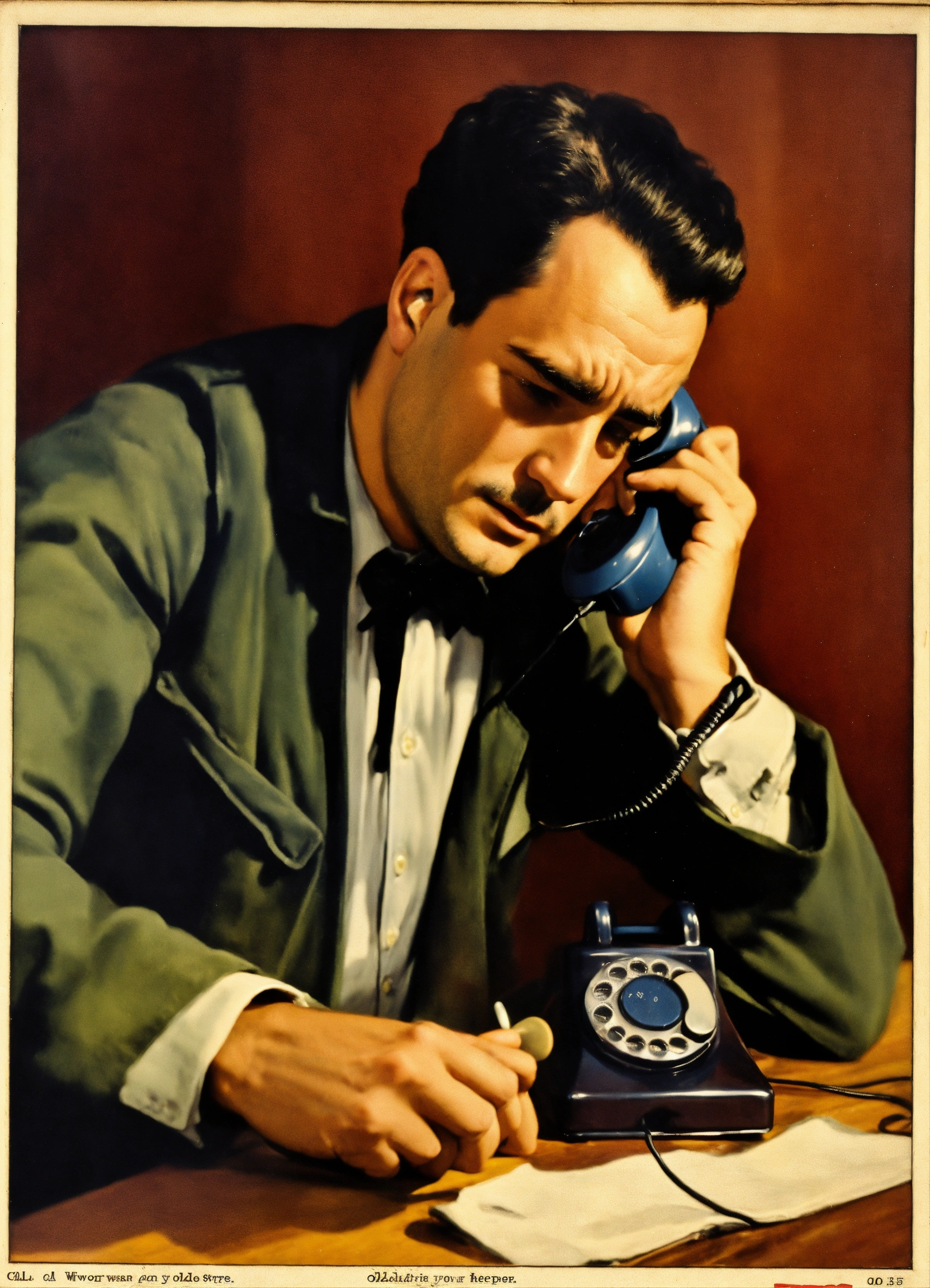 Lexica - A worried man calling with an old style phone