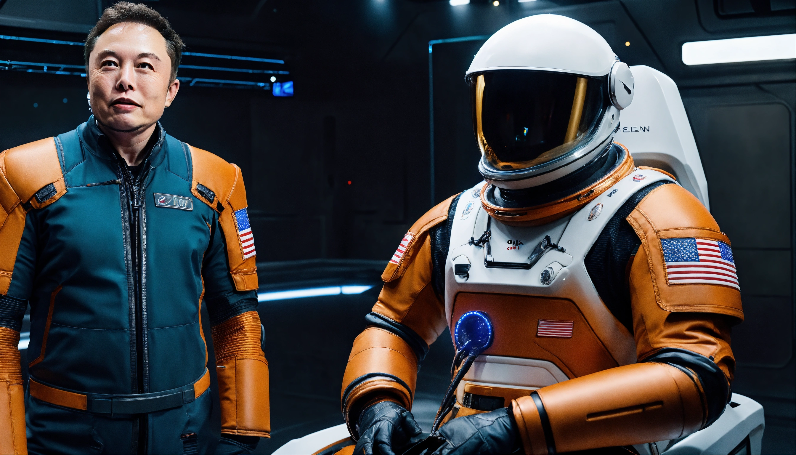 Lexica - Elon Musk and Jimmy O Yang ultrarealistic, 8k, in futuristic space suits