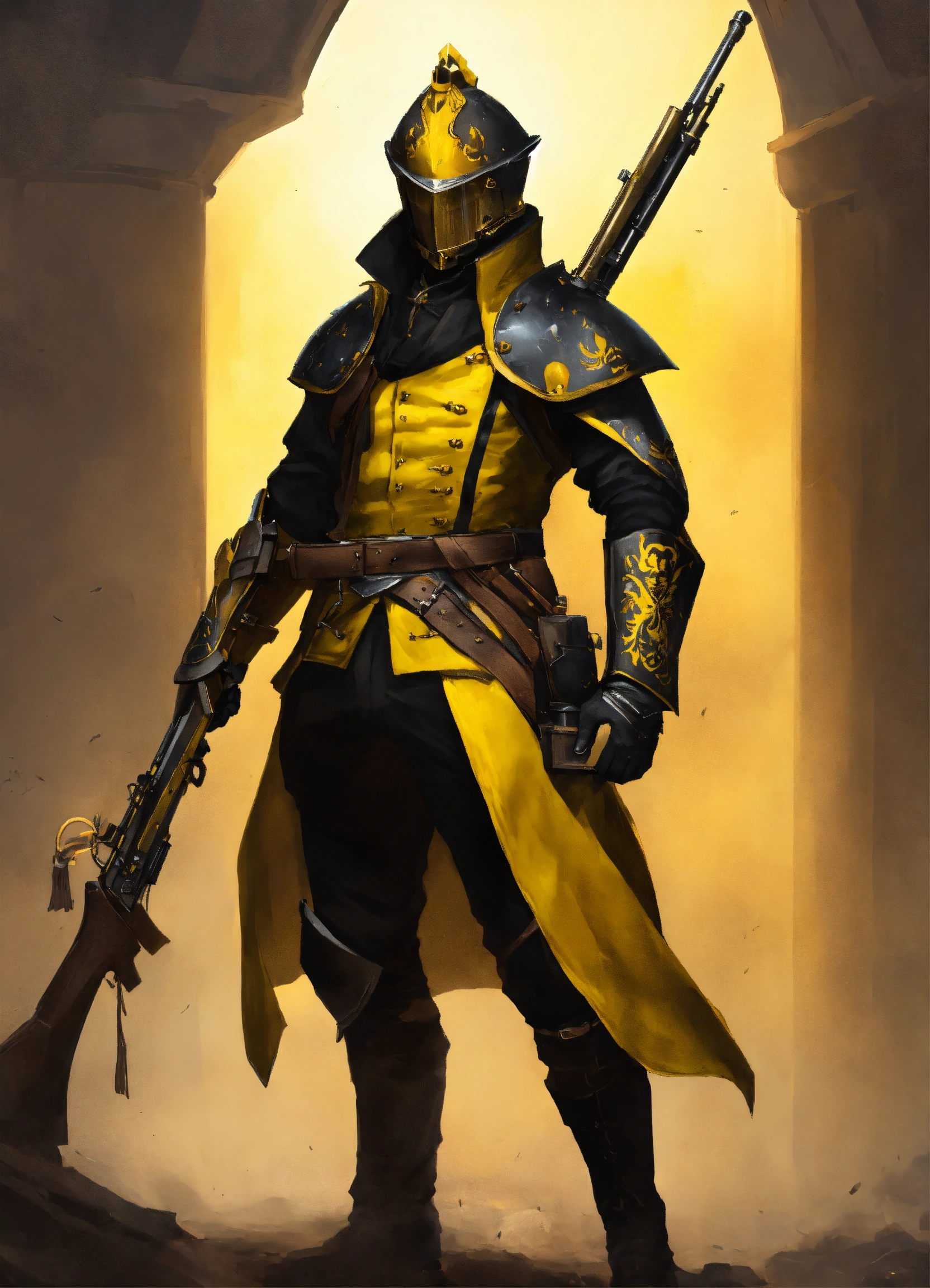 Lexica - Black and yellow armor, flintlock, male soldier