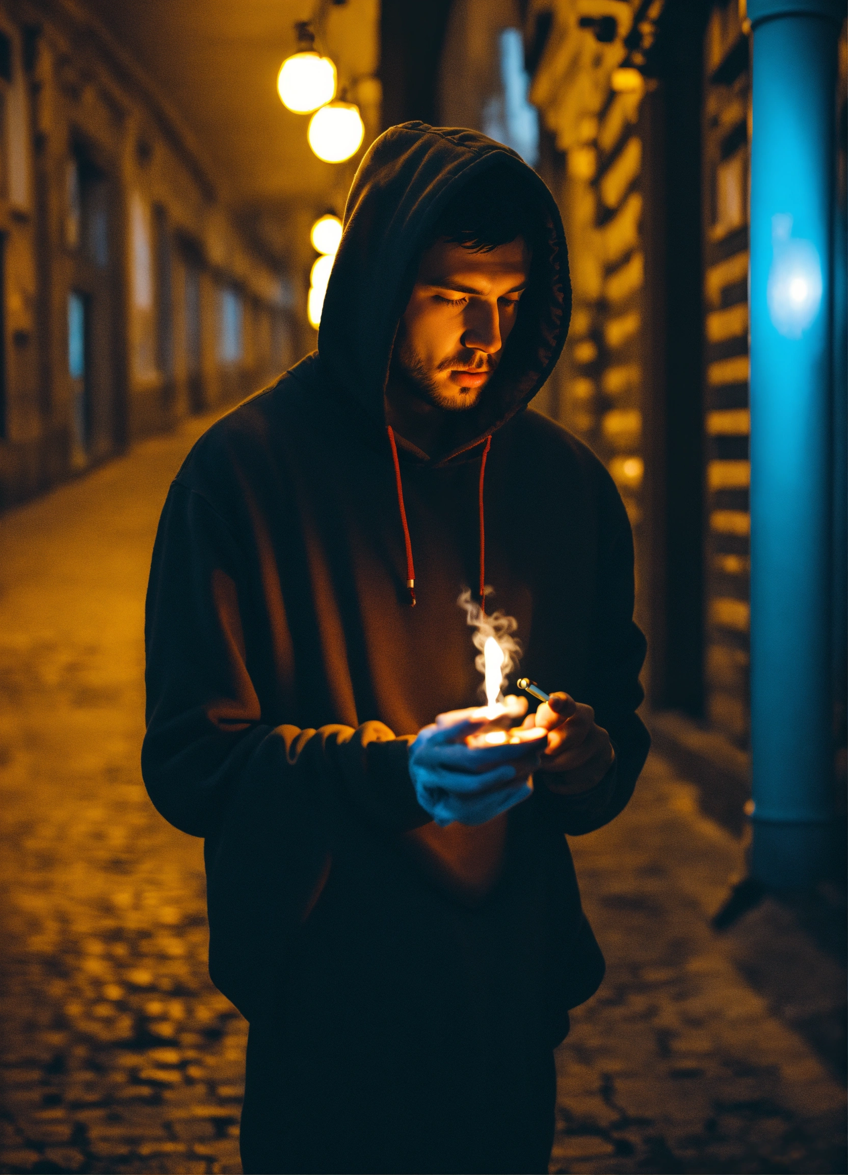 Lexica - Russian man with black hair in hoodie, smoking a cigarette in ...