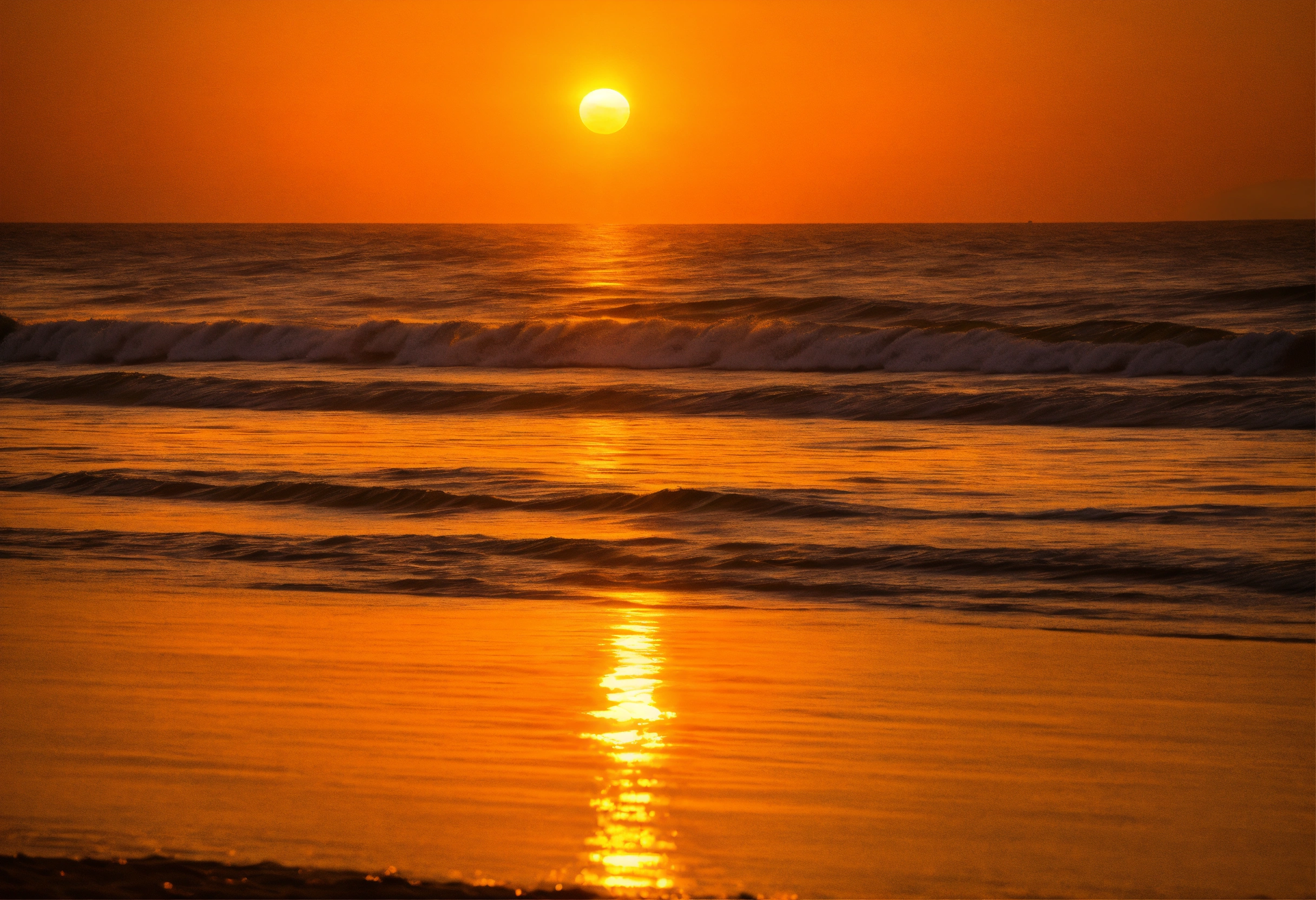 Lexica - Golden sunset. beach horizon. the sun is so massive, it takes ...