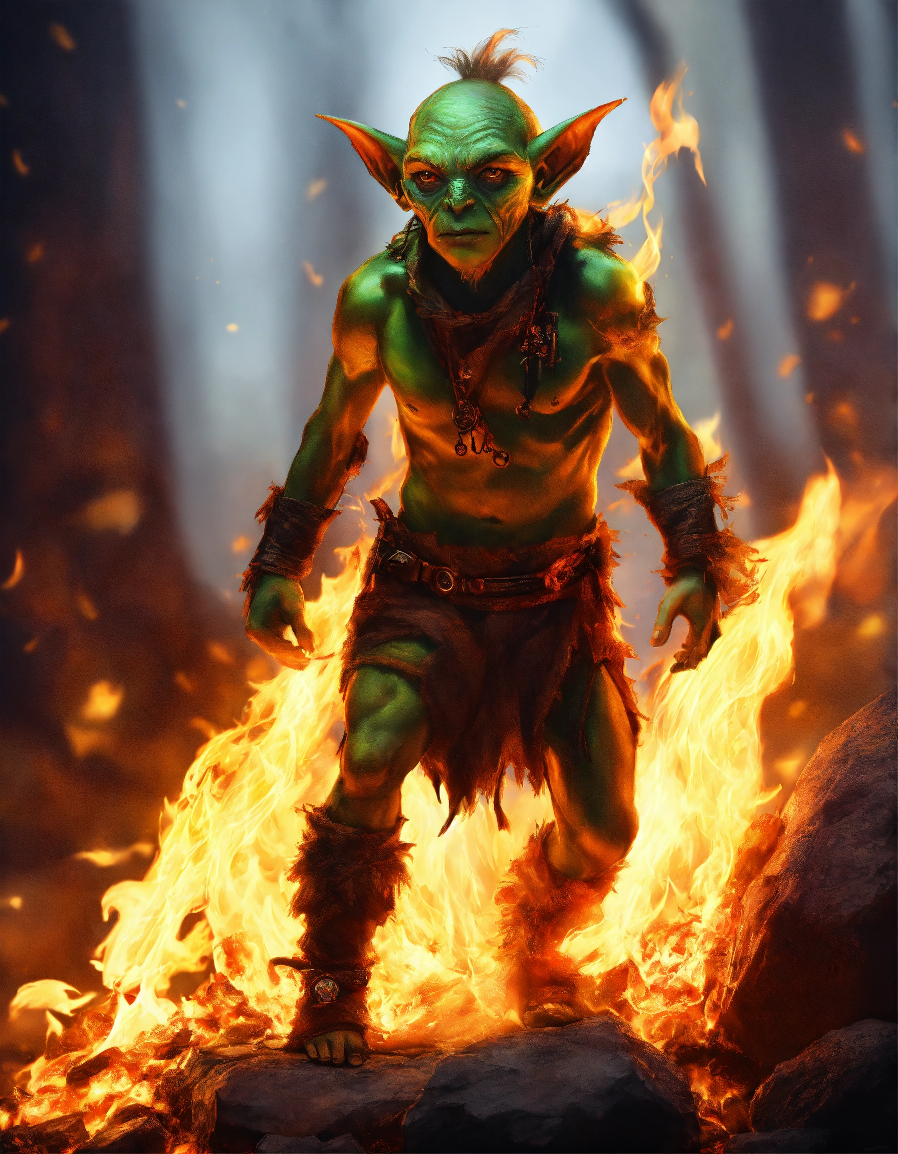 Lexica - Spirit of a goblin in fire, eyes in fire, digital painting ...