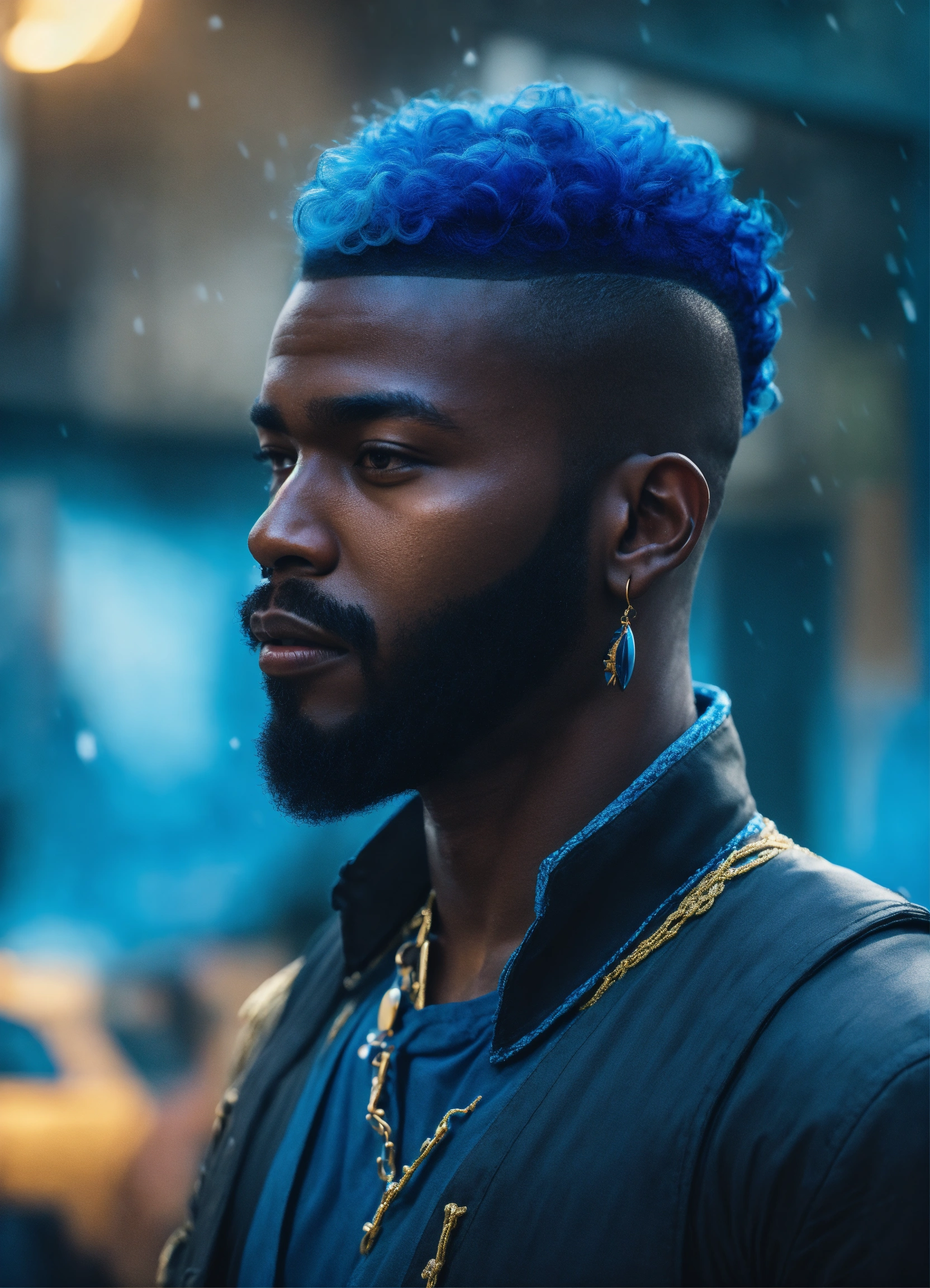 Lexica - Black man blue hair blue beard fantasy 4k