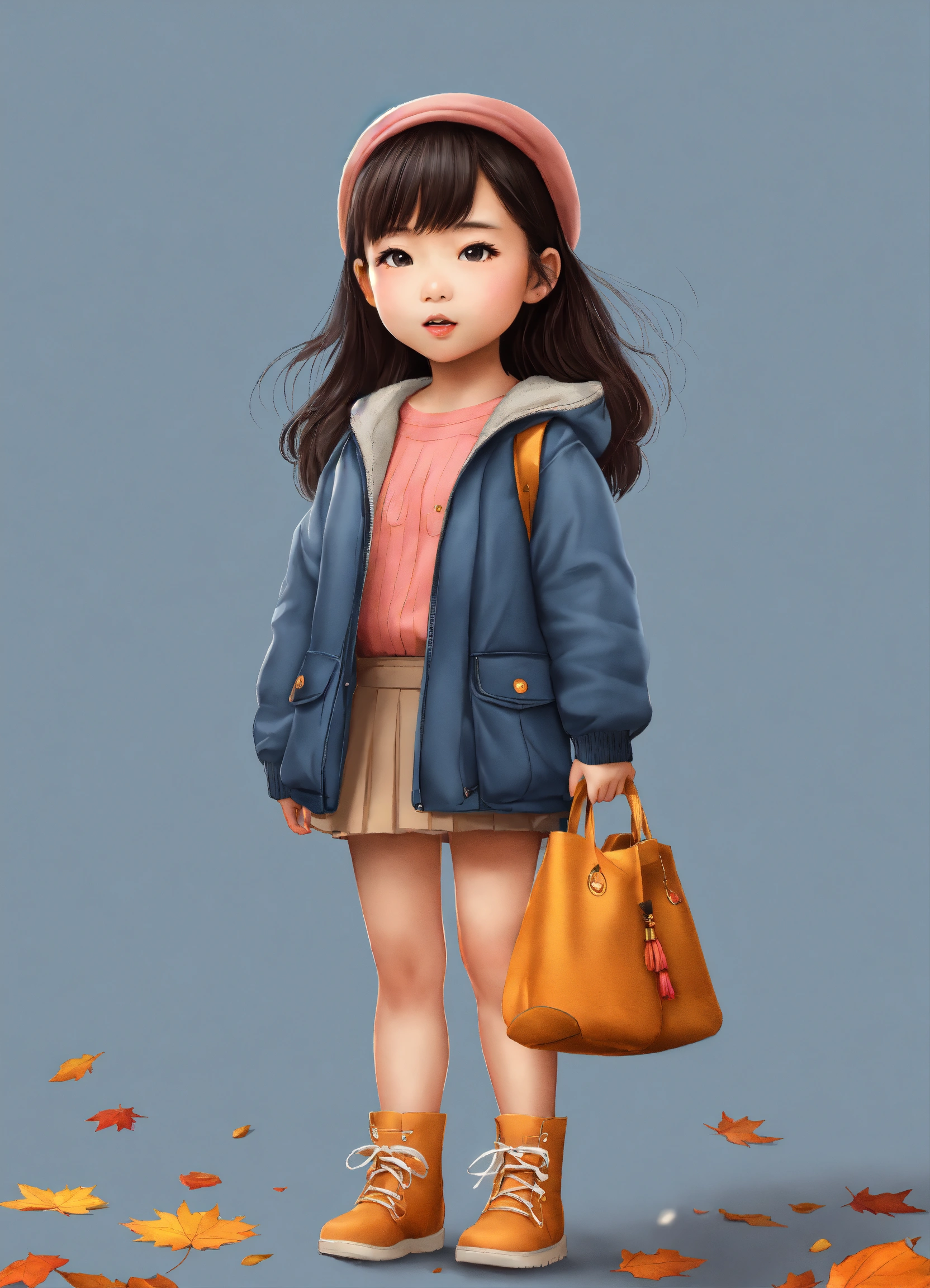 Lexica - Cartoon cute little Asian girl wearing fall clothes, no bag ...