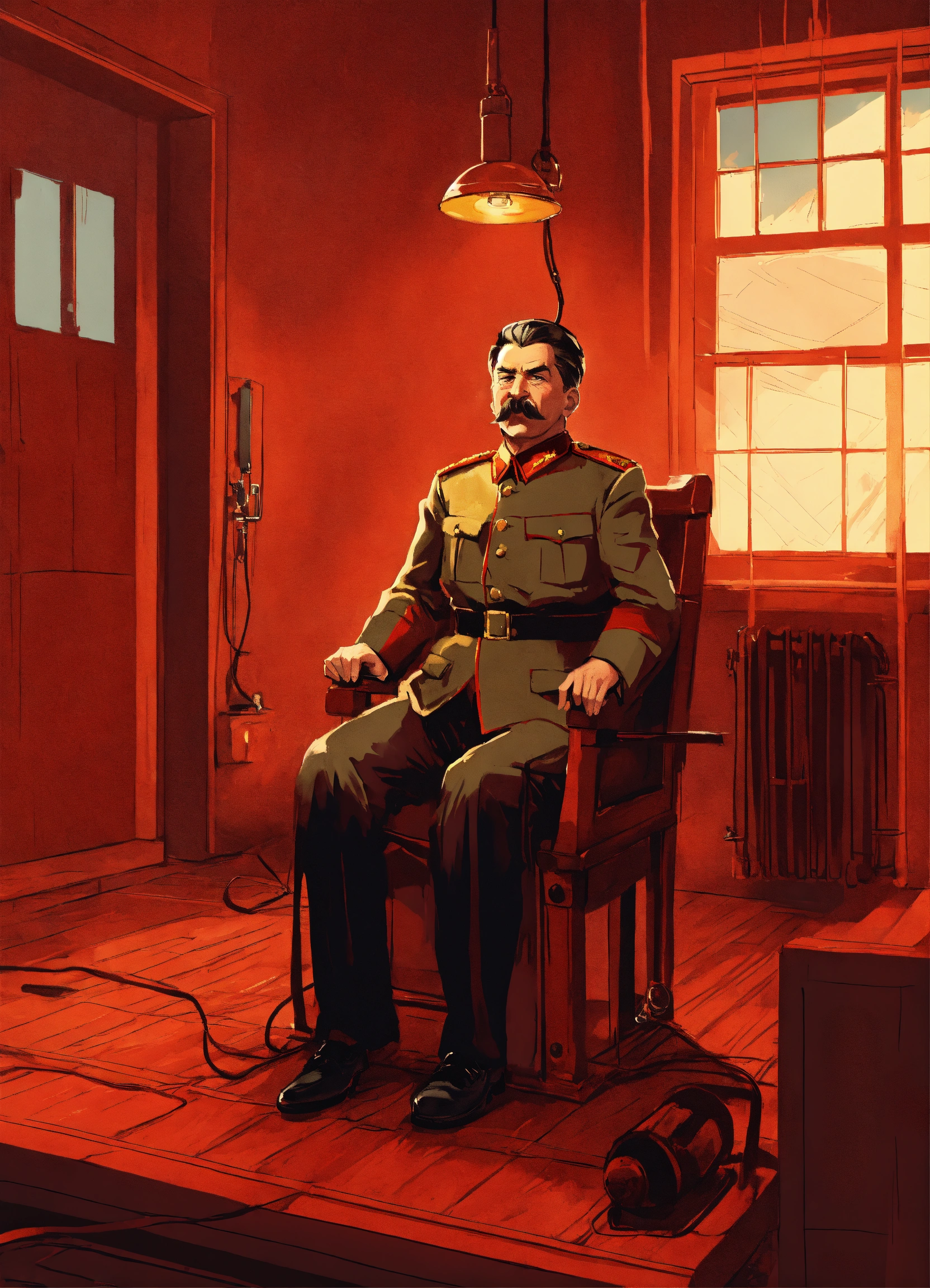 Lexica - Illustration Stalin very scared in the electric chair