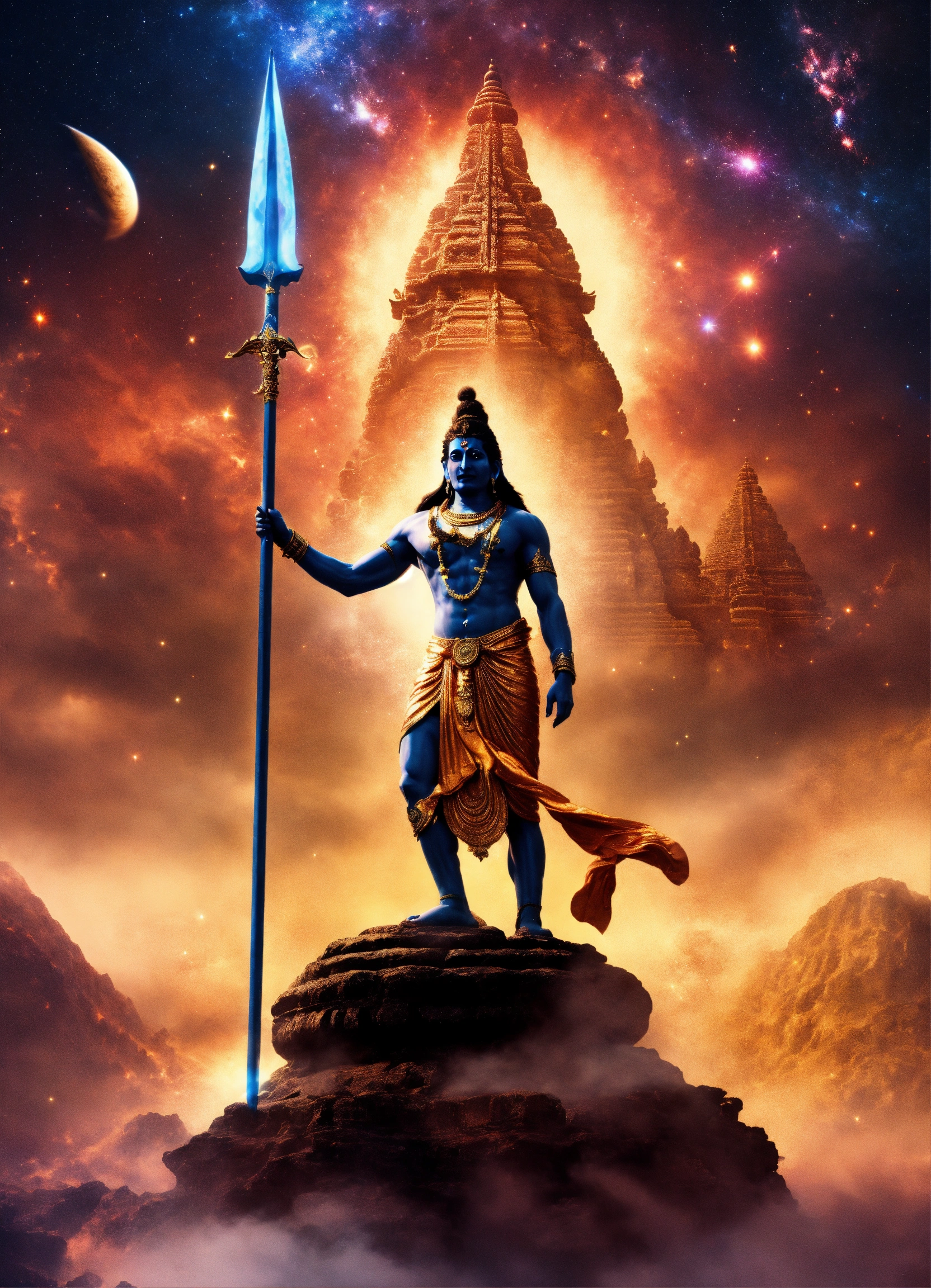 Lexica - Lord shiva destroying the universe by throwing a trident at it, galaxy