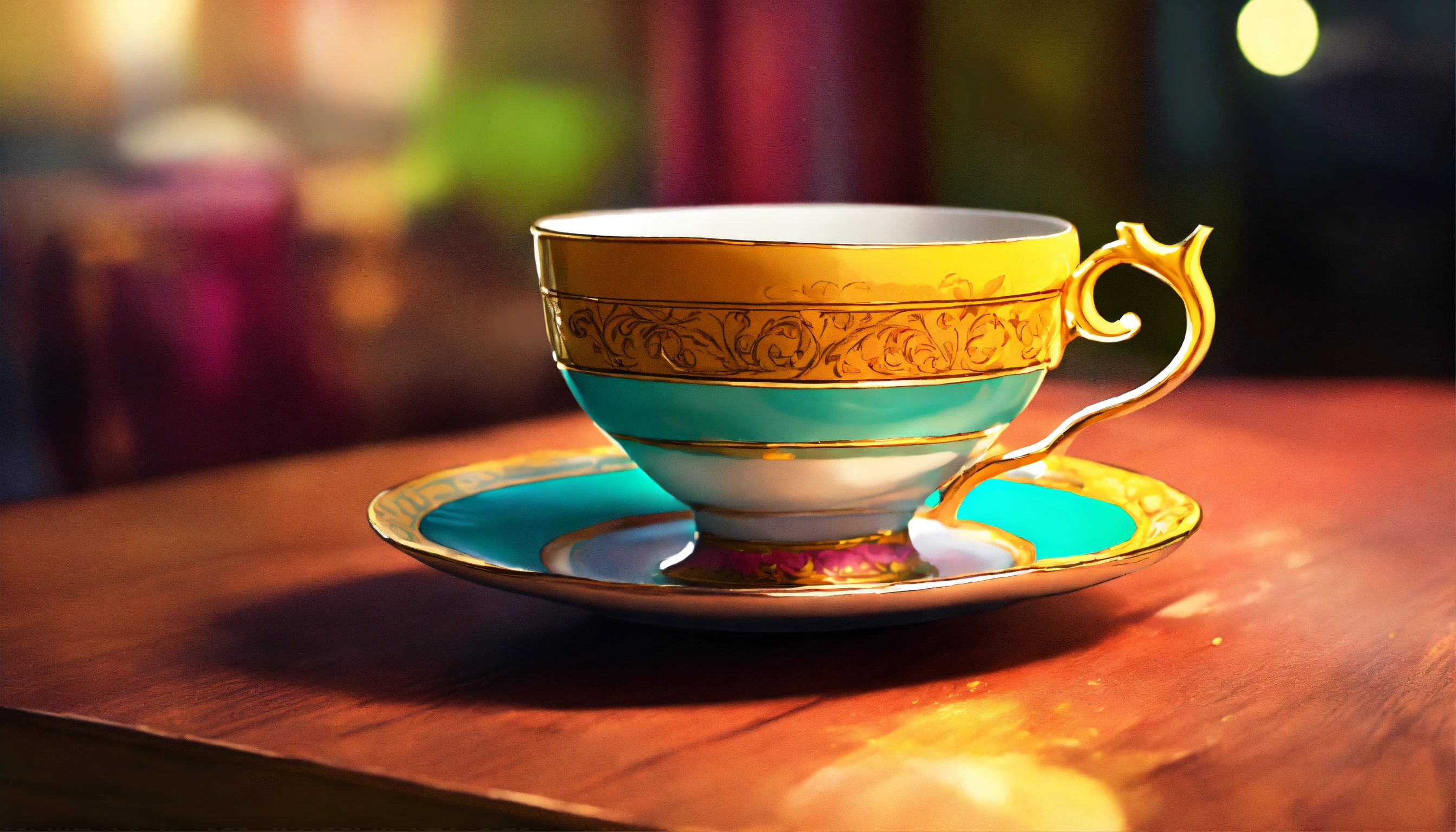 Lexica - Sketch style of a fancy tea cup on a plain table, dramatic ...