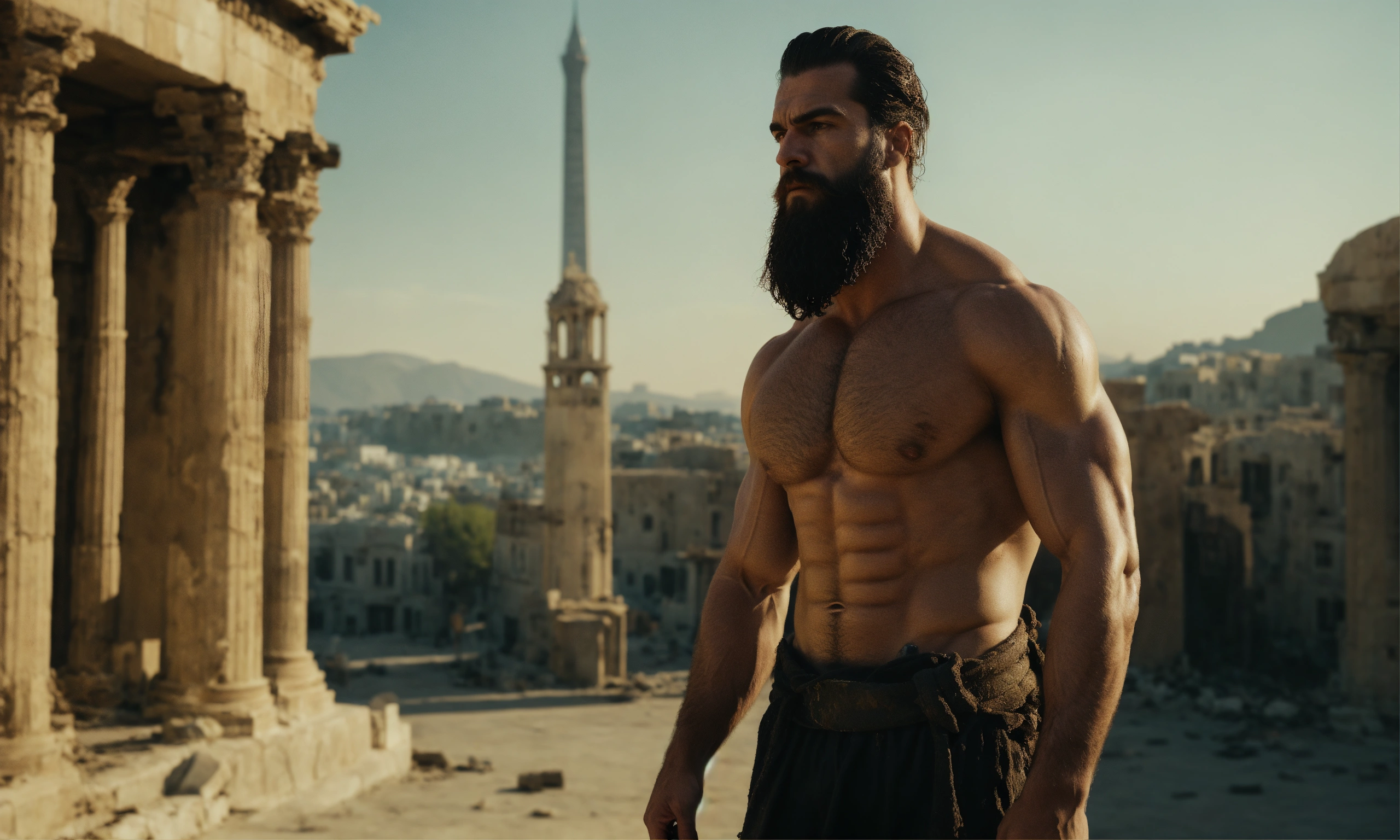Lexica - A muscular statue of a strong Greek man with a beard and scars ...