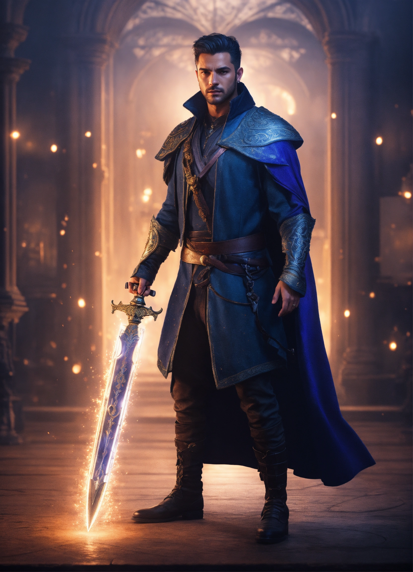 Lexica - A realistic full body portrait of a male magic user, indigo ...