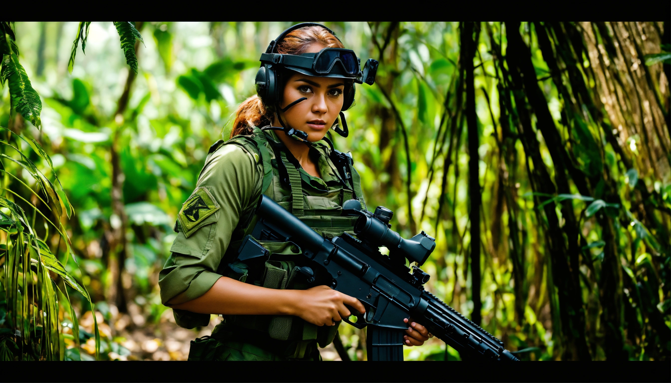 Lexica - Female commandos in jungle, perfect face, full camouflage, HDR ...