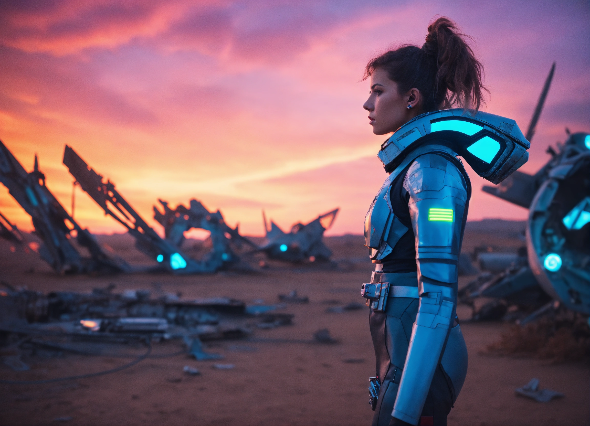 Lexica - Zoom out of a girl standing outside a wrecked star fighter ...