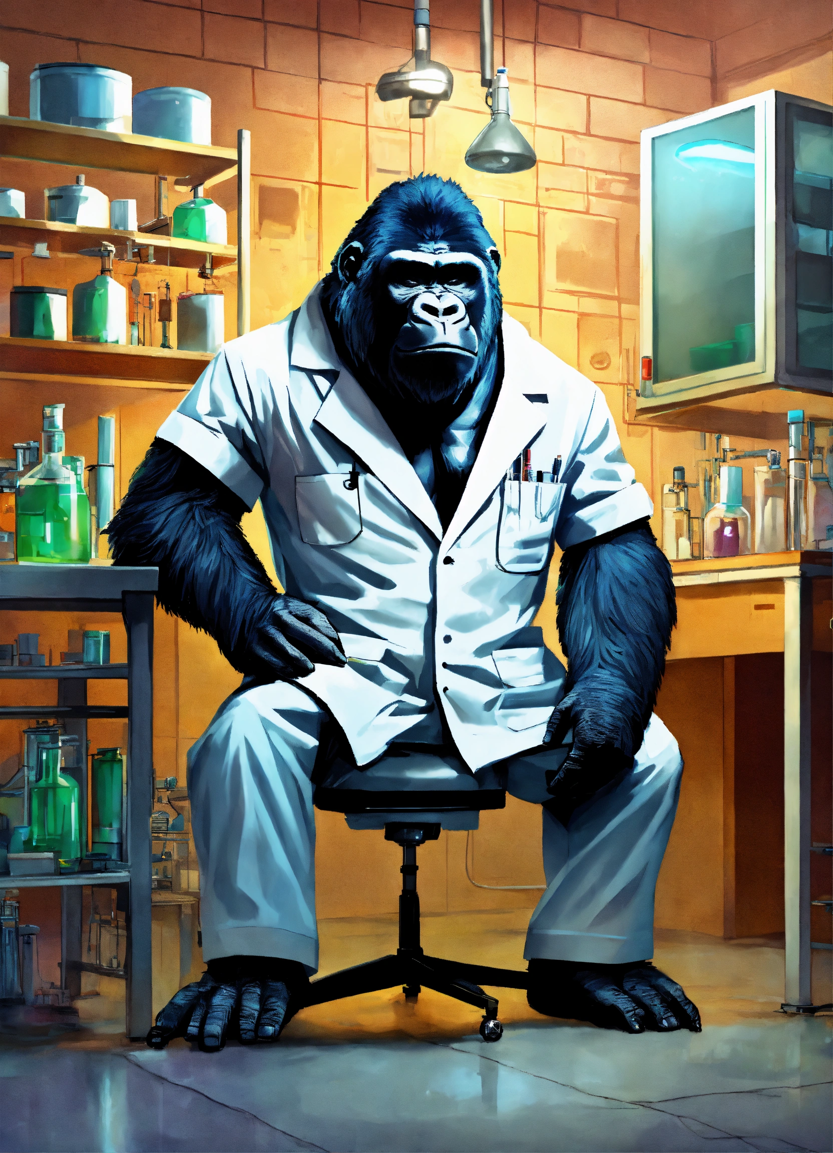 Lexica - Scientist gorilla with its big brain on top of its head, in a ...