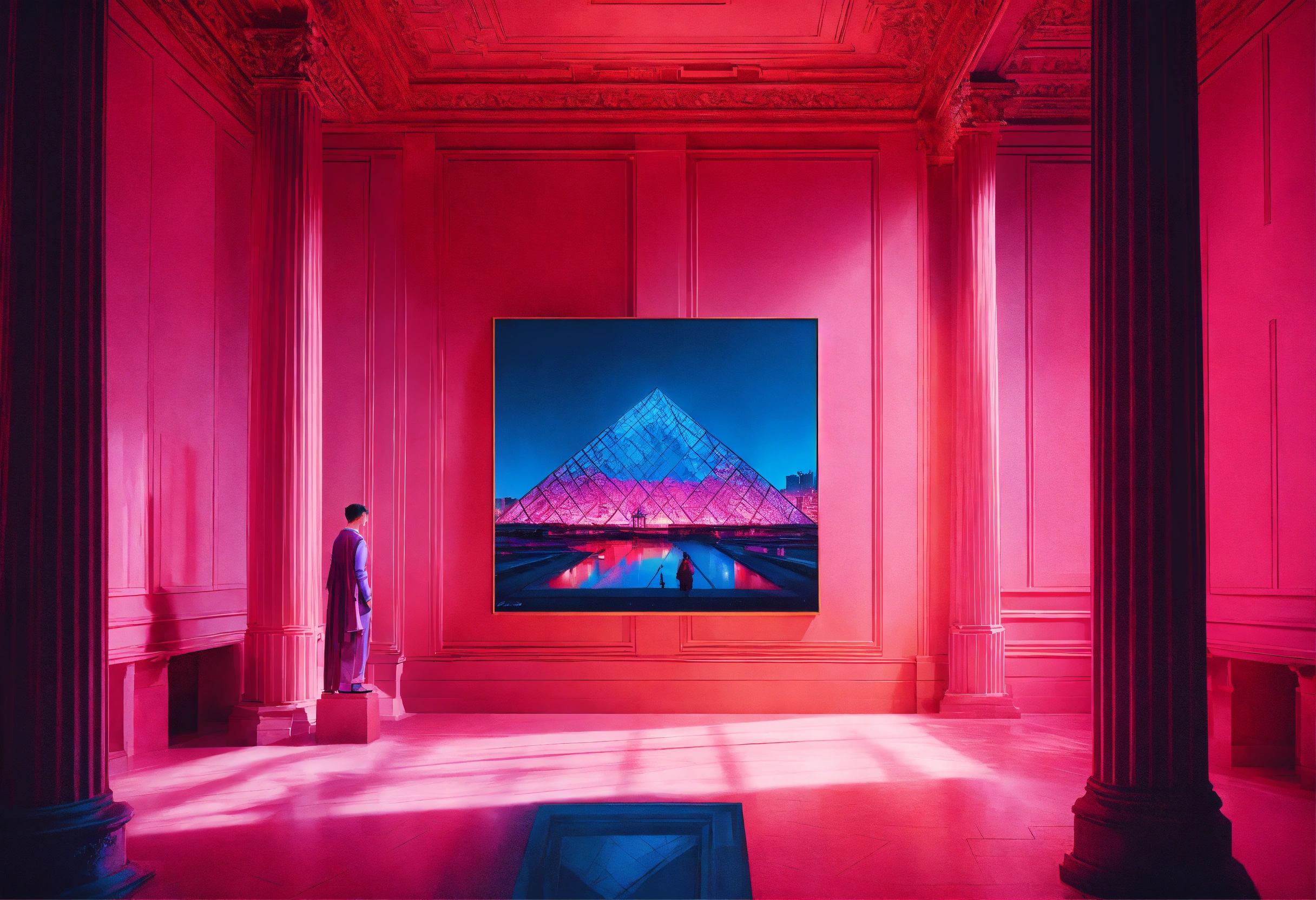 Lexica - Large room at the louvre with massive framed painting on the ...