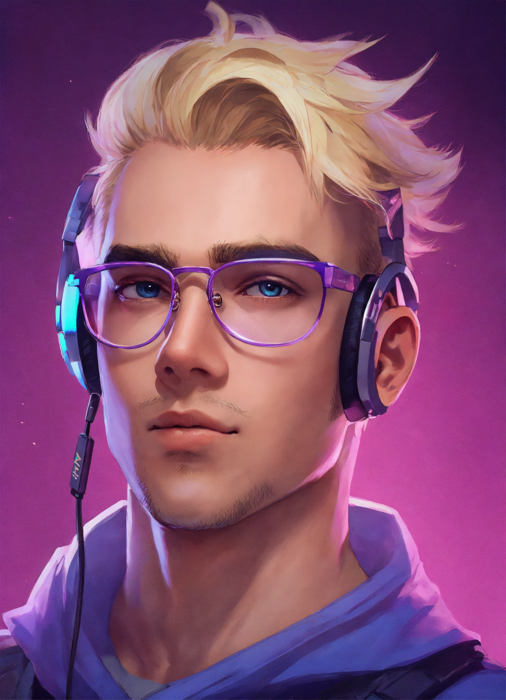 Lexica - A male gaming streamer, blonde hair, clean shaved, short wavy ...