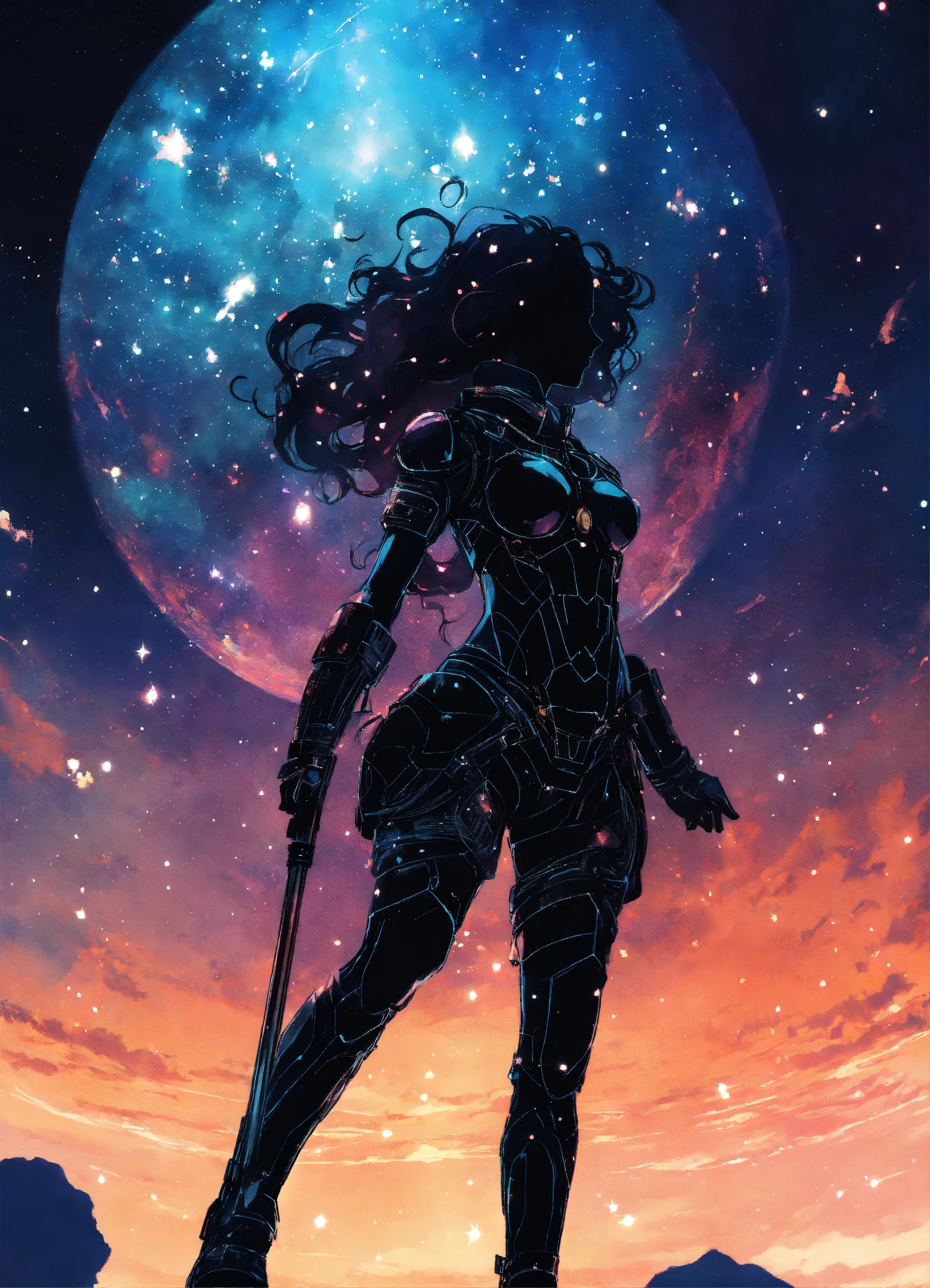 Lexica - Silhouette of inner cosmos woman, celestial armor, suspended ...