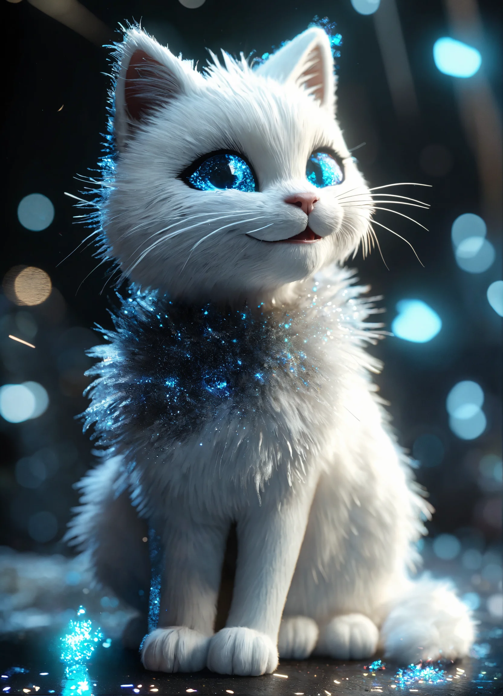 Lexica - , kind fluffy white cat with shiny black hair in glitter and ...