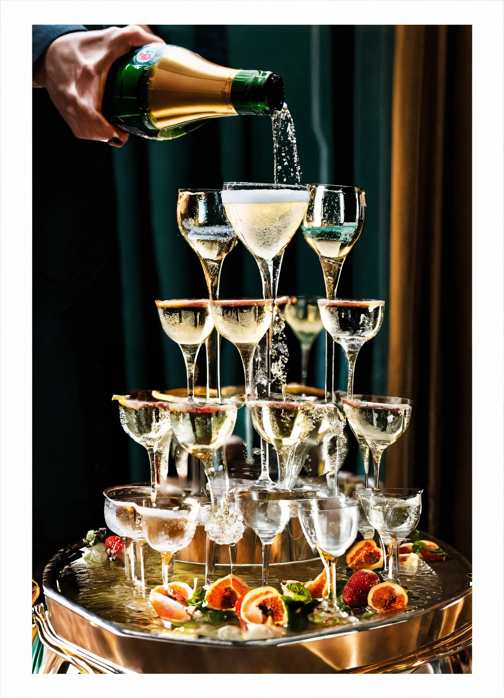 Lexica - A champagne fountain at a wedding several glasses of champagne ...