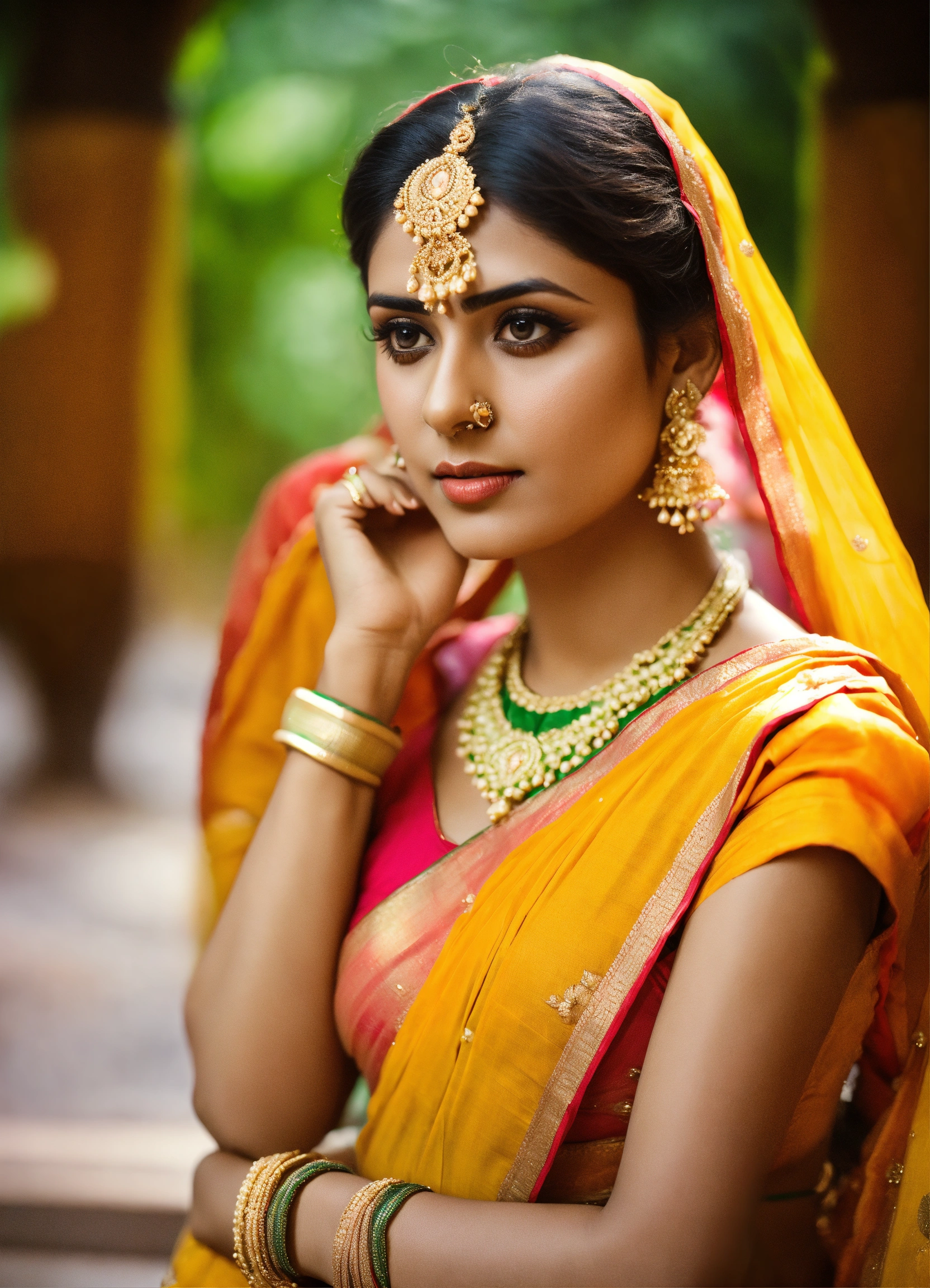 Lexica - Young women full Saree romantic looks focused gazes