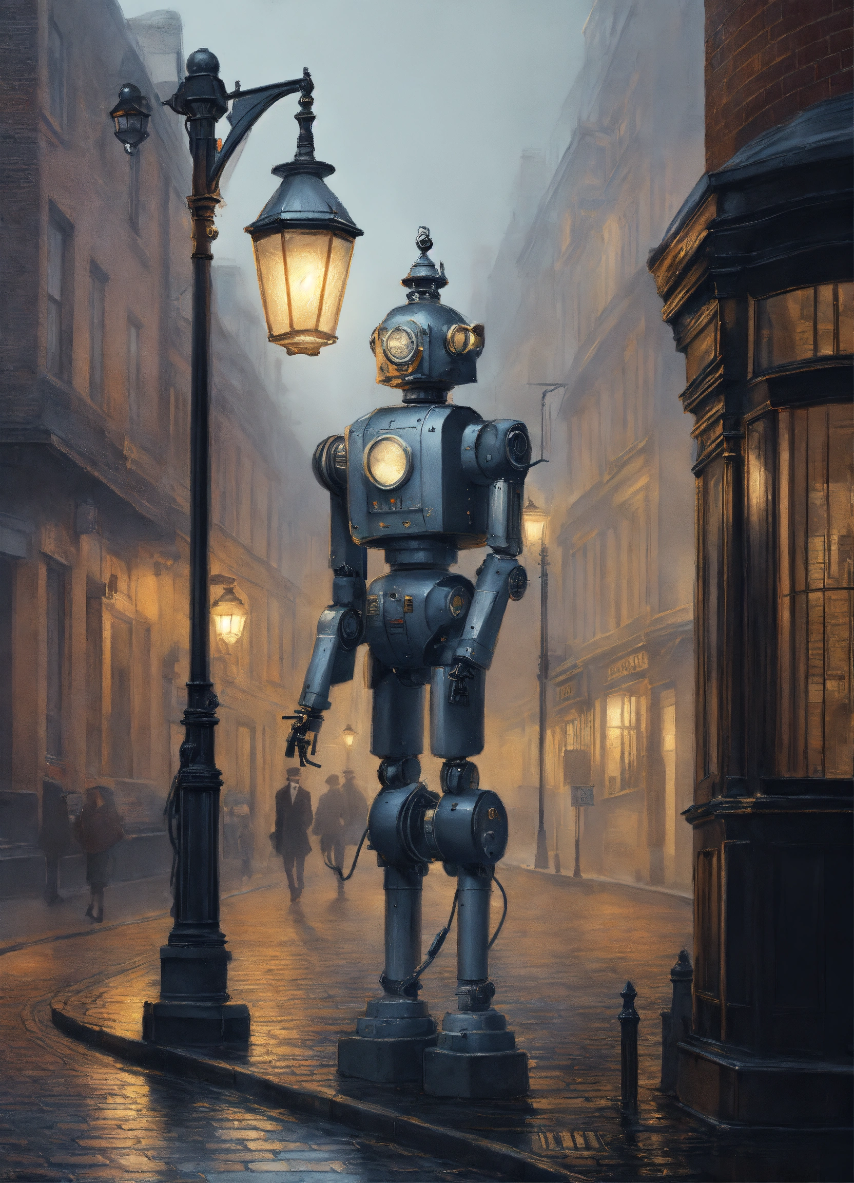 Lexica - Victorian robot android detective, foggy London streets, gas ...