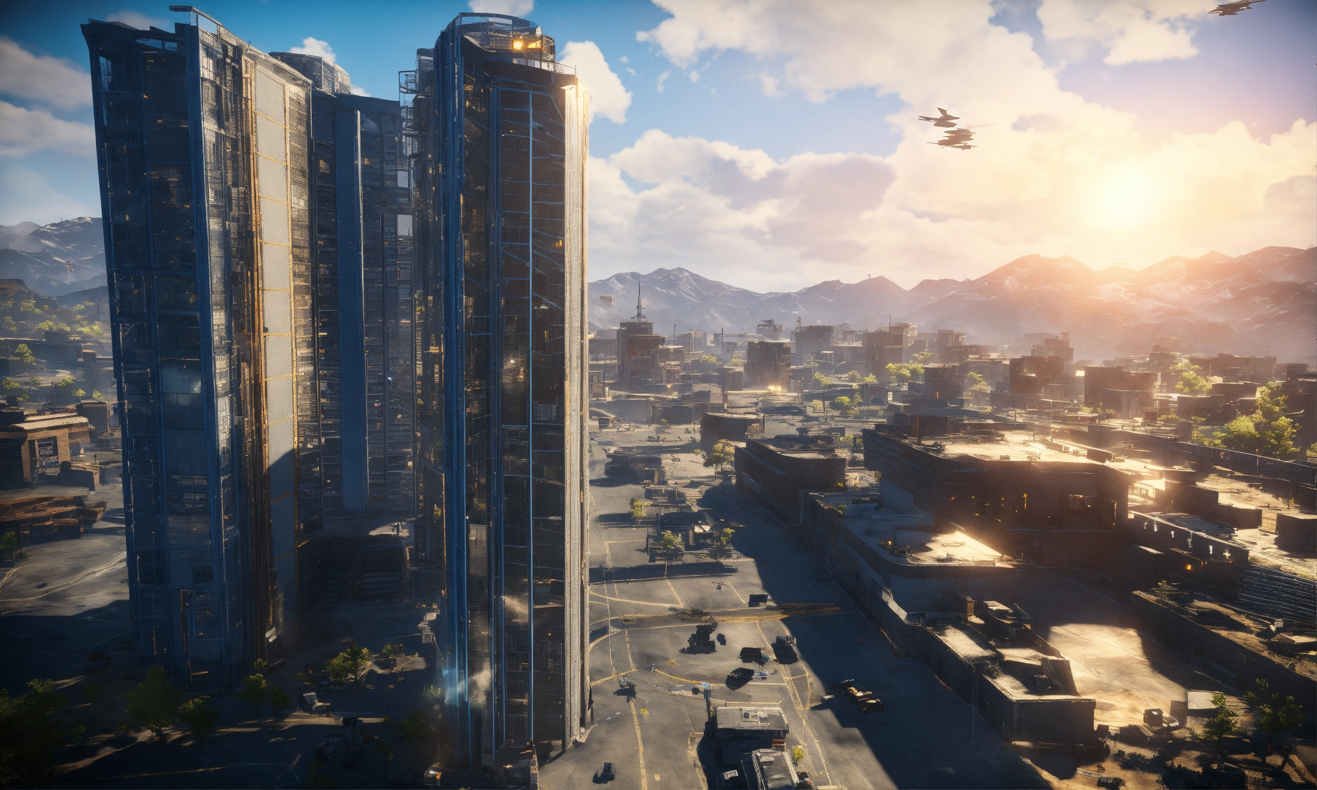 Lexica - Highrise call of duty map, blue sky, bright 4k