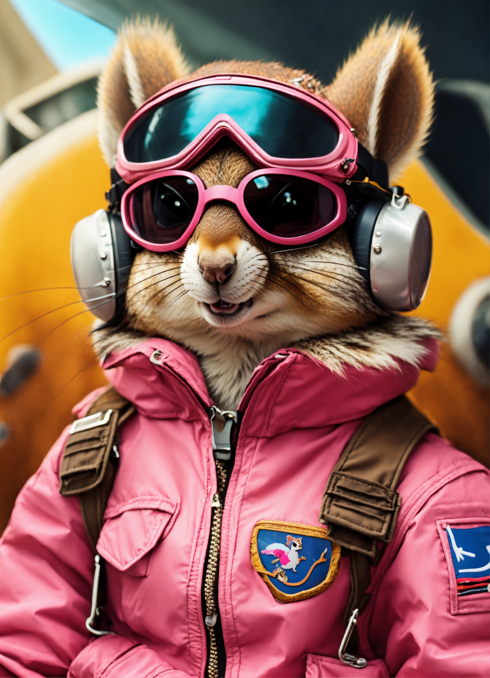 Lexica - A cute girl squirrel pilot wearing a pink aviator jacket and ...