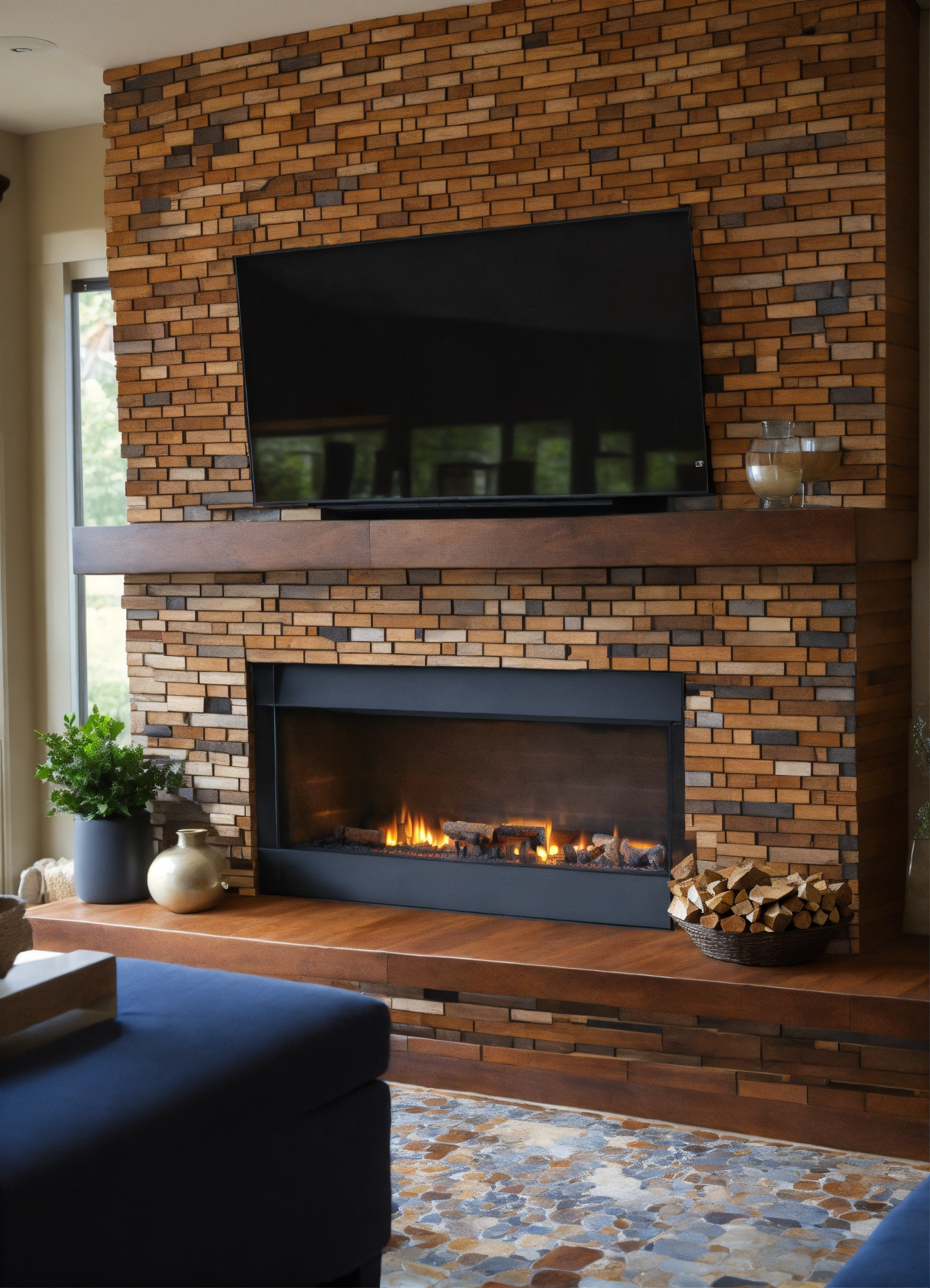 Lexica - A floating mantle over a fireplace, real wood with a medium ...