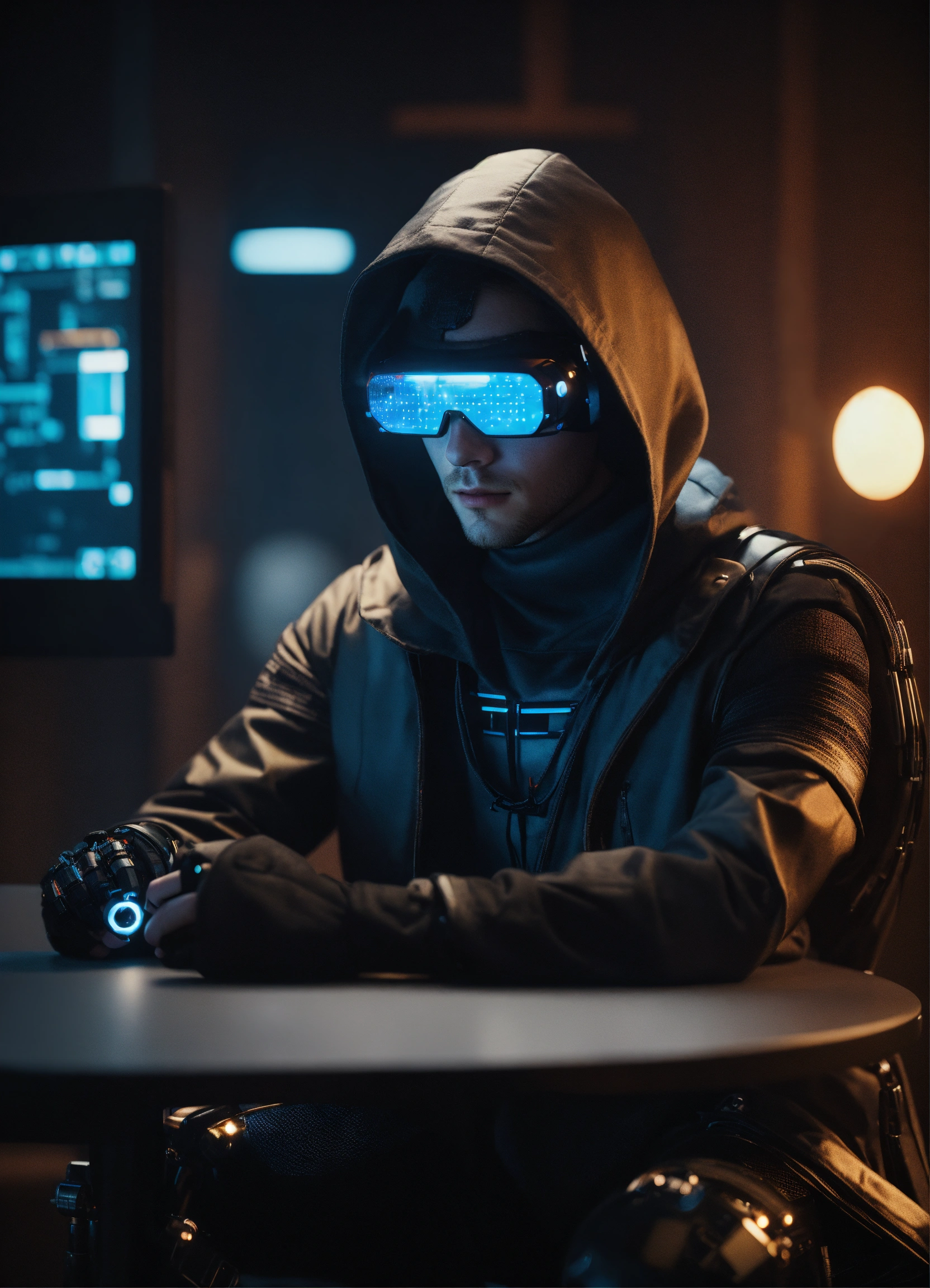 Lexica - Nerdy 25 year old male cyborg hacker wearing futuristic ...