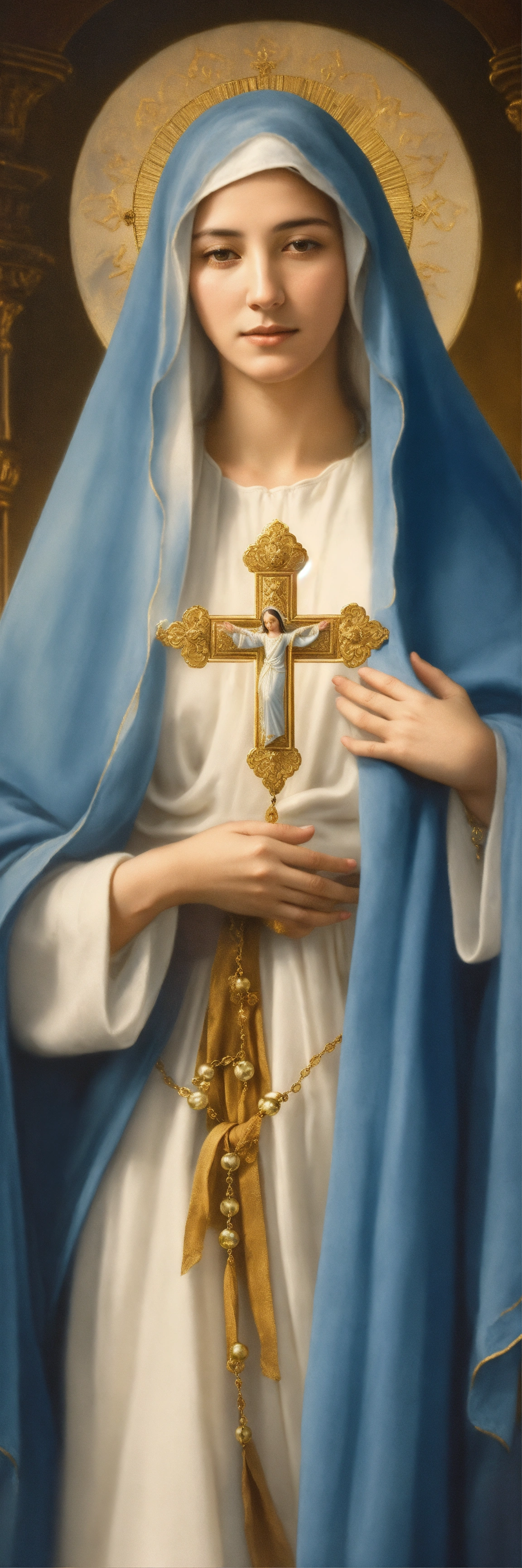 Lexica - Full portrait image. A serene portrait of Mother Mary, looking ...