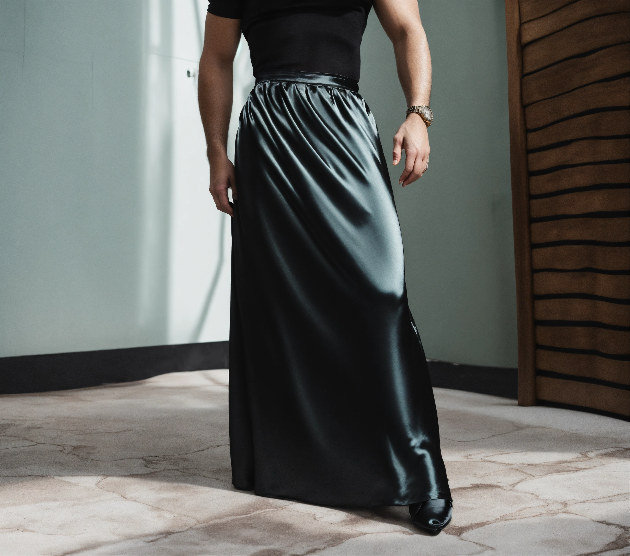 Lexica - Man with godlike body wearing black Satin shiny figure-hugging ...