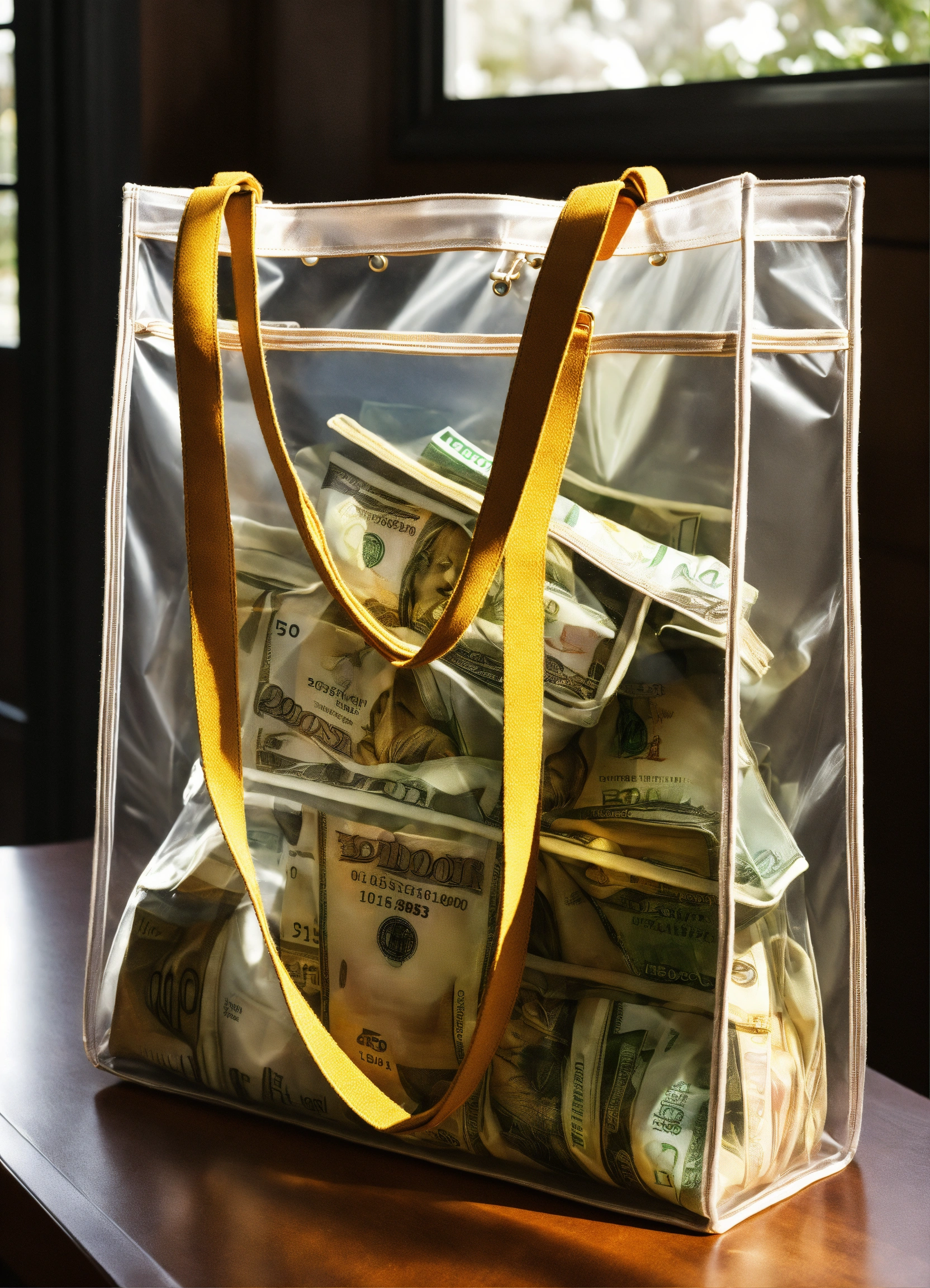 Lexica - Transparent weekender tote bag full of money, no shine in ...