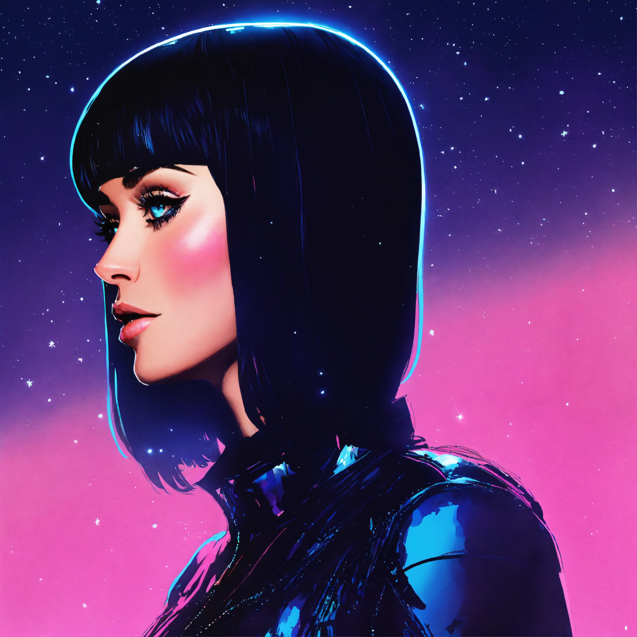 Lexica - Katy Perry, illustration, 2d, deep space dark black and blue ...