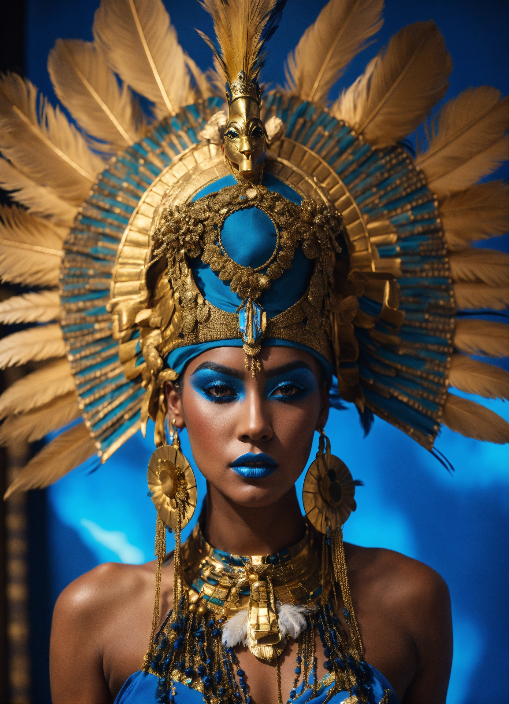 Lexica - A tan skin Egyptian pharaoh all blue and gold elaborate outfit ...