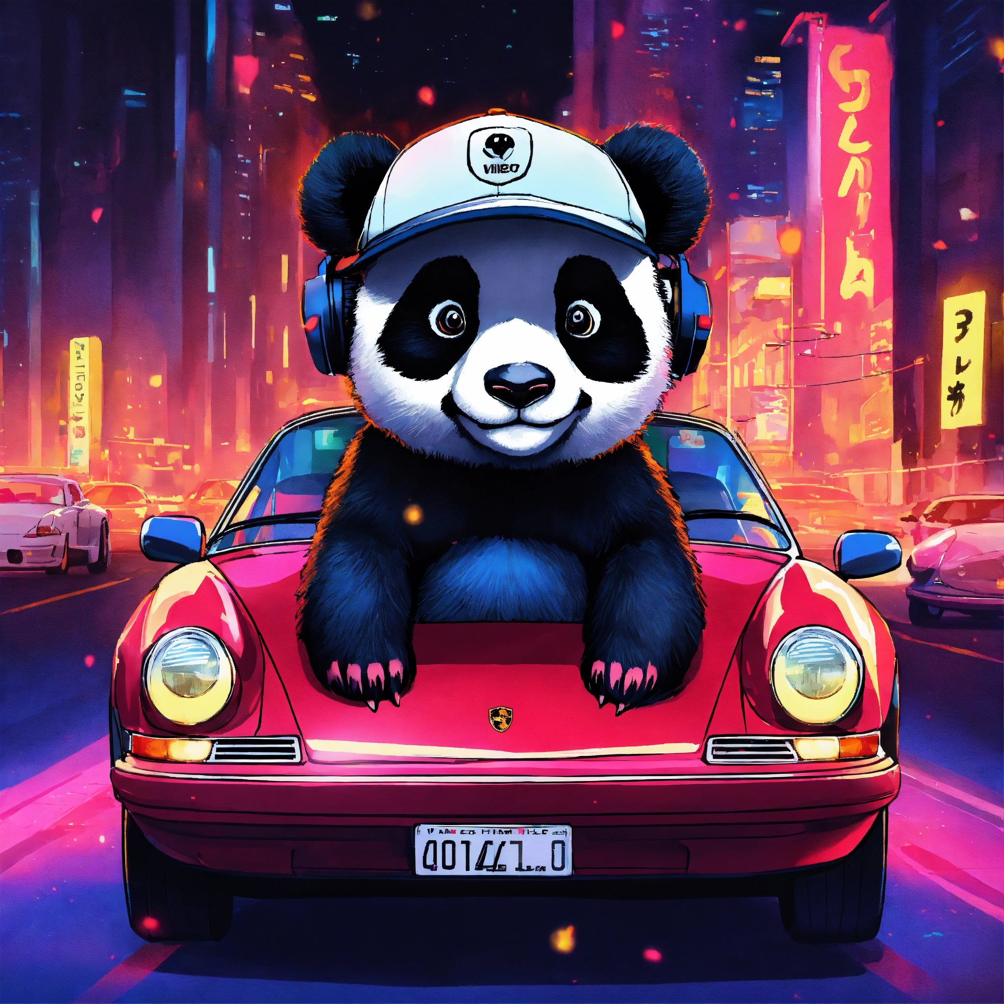 Lexica - Digital illustration of a panda with flow. wear a baseball cap ...
