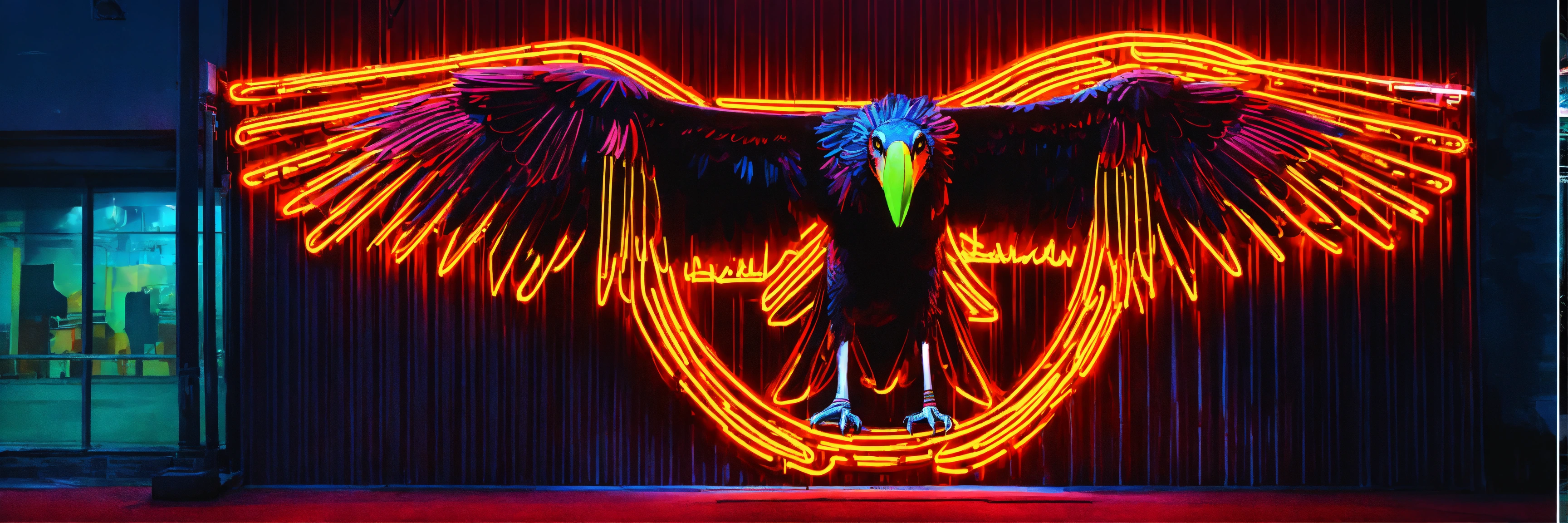 Lexica - Neon light sign with Vulture, Vulture with outstretched wing