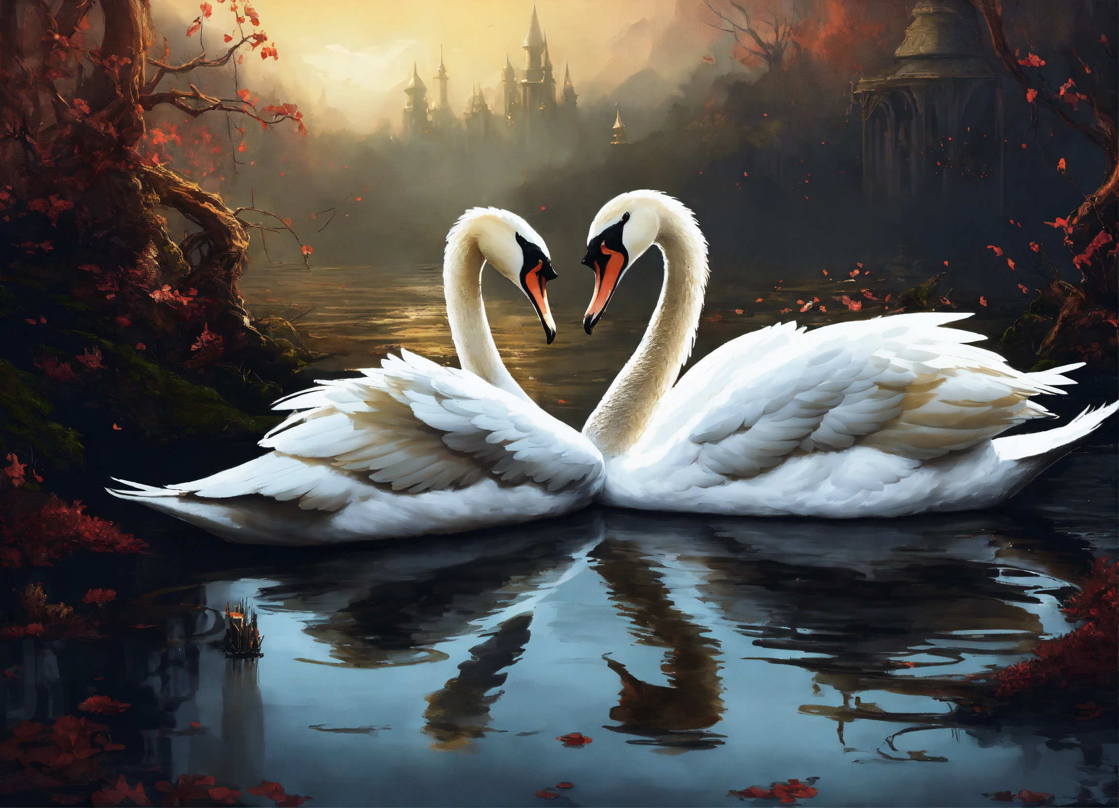 Lexica - Turn loose the swans, war swans, intricate art, dark fantasy style